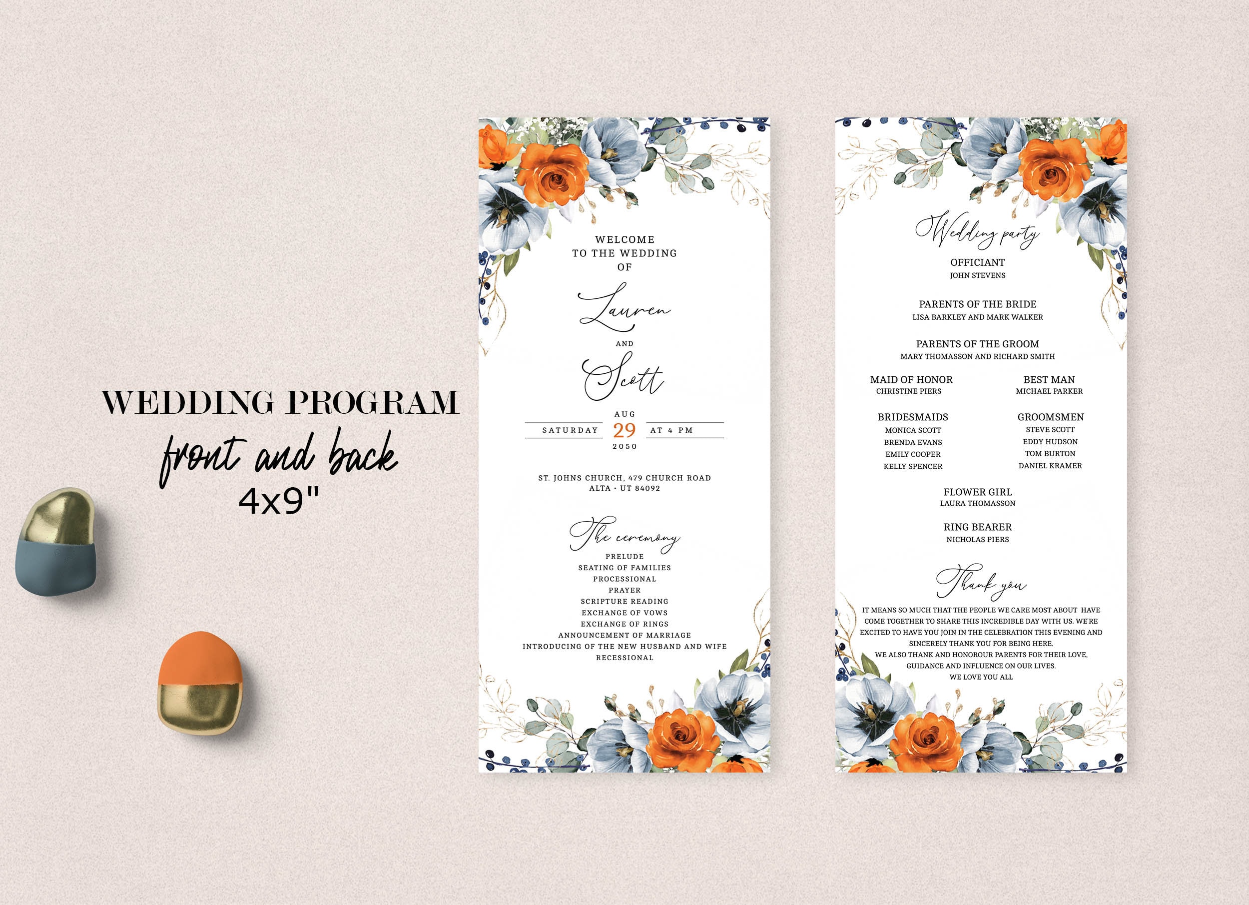 Editable Floral Wedding Program Template INSTANT DOWNLOAD - Etsy