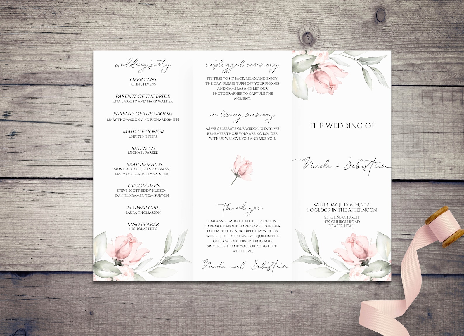 Editable Trifold Wedding Program Template INSTANT DOWNLOAD | Etsy