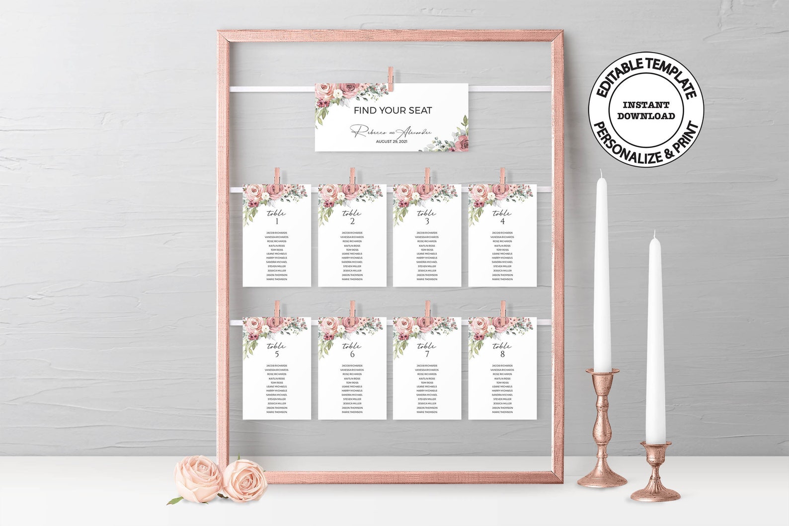 Editable Seating Chart Template INSTANT DOWNLOAD 4x6 and 5x7 - Etsy