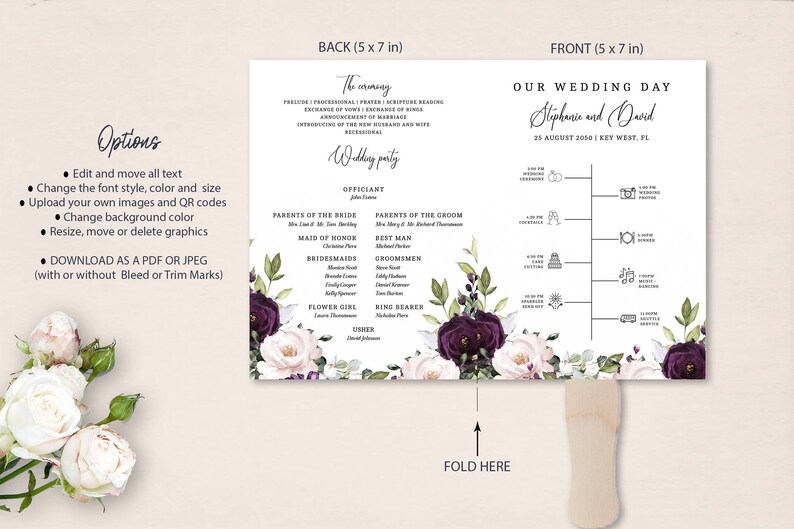 ELLIE Printable Wedding Ceremony Program Fan Template - Etsy