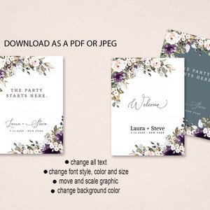 Editable Welcome Sign Template, INSTANT DOWNLOAD, Purple and Pale Rose ...