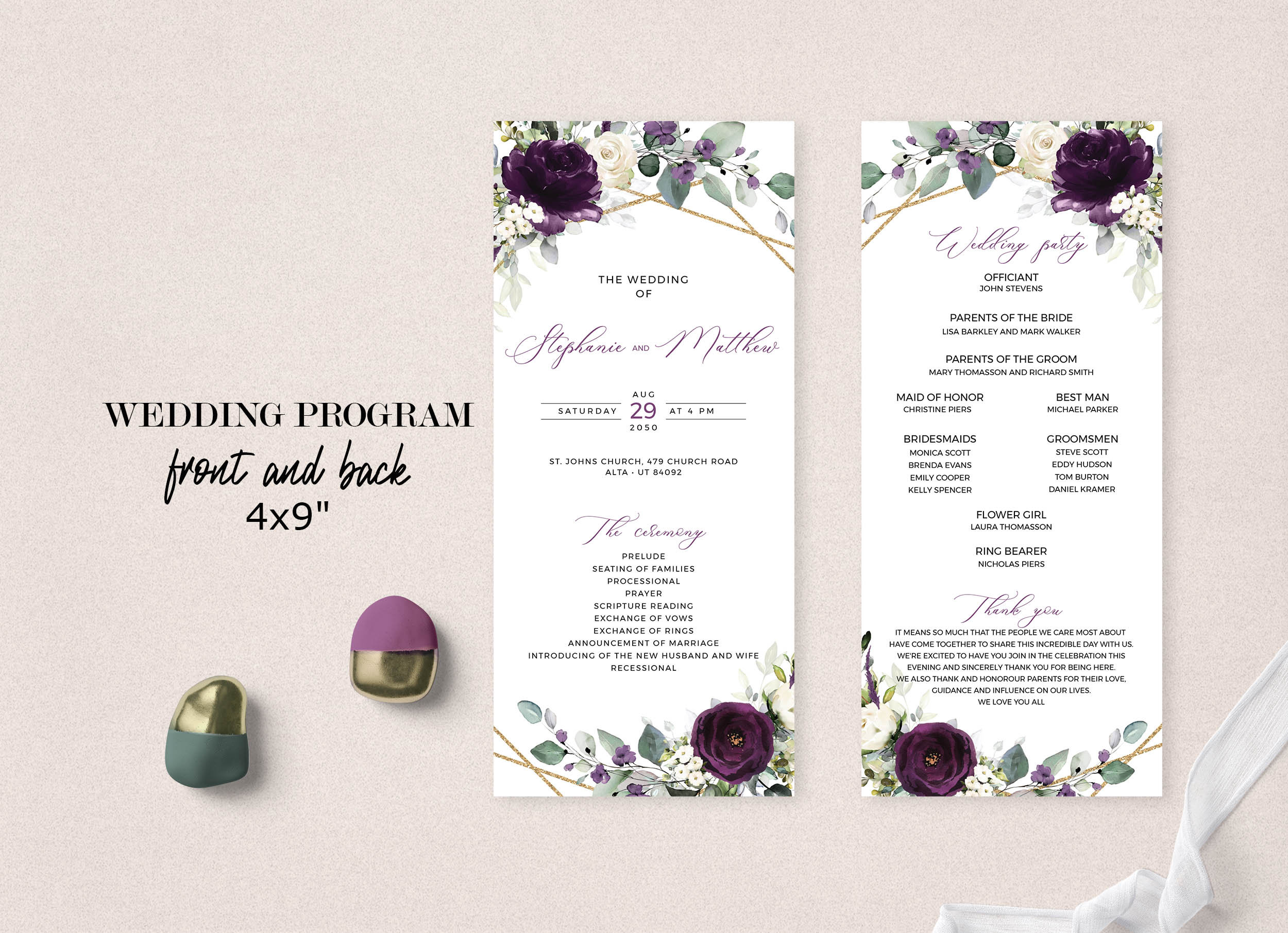Editable Floral Wedding Program Template INSTANT DOWNLOAD | Etsy