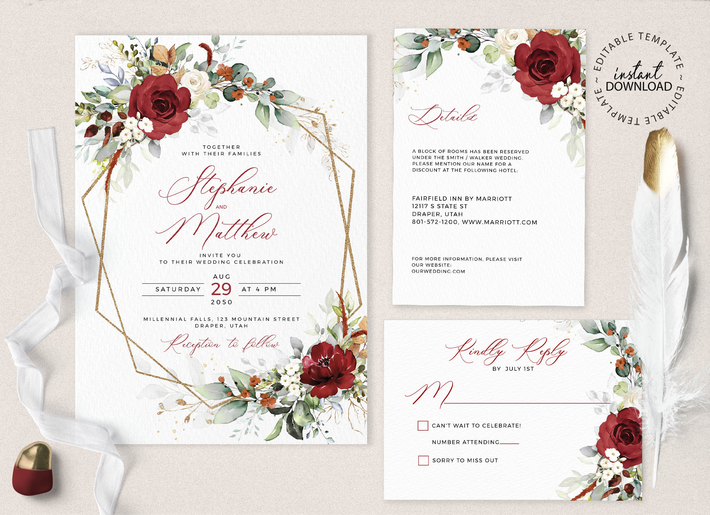 Red And White Wedding Invitation Templates