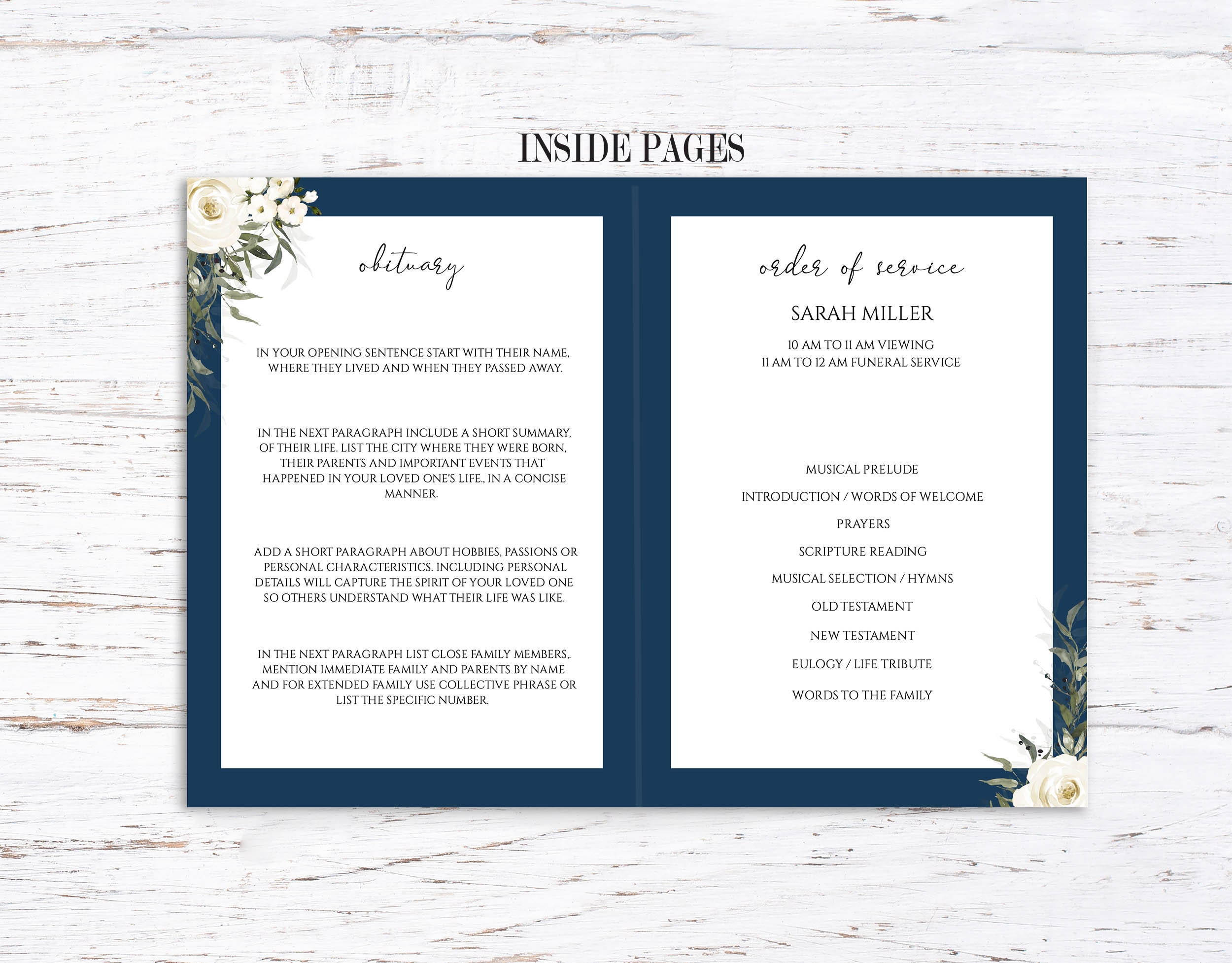 Editable Funeral Program Template, INSTANT DOWNLOAD, White Roses ...