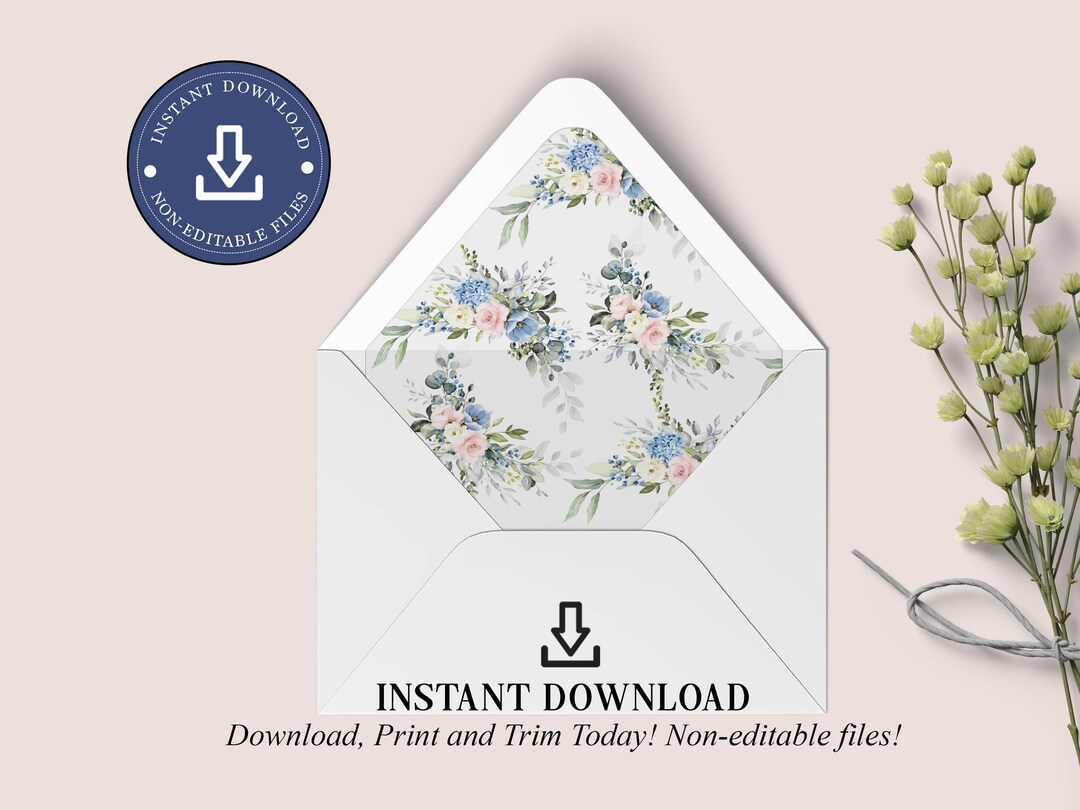 Printable A7 Wedding Envelope Liner With Blue and Pink Flowers for Euro ...