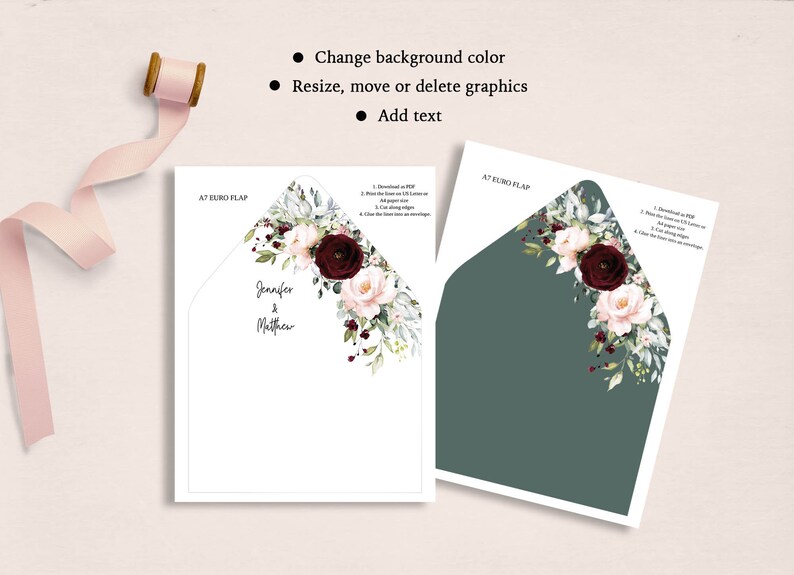 Printable A7 Wedding Envelope Liner Template Floral A7 Euro | Etsy