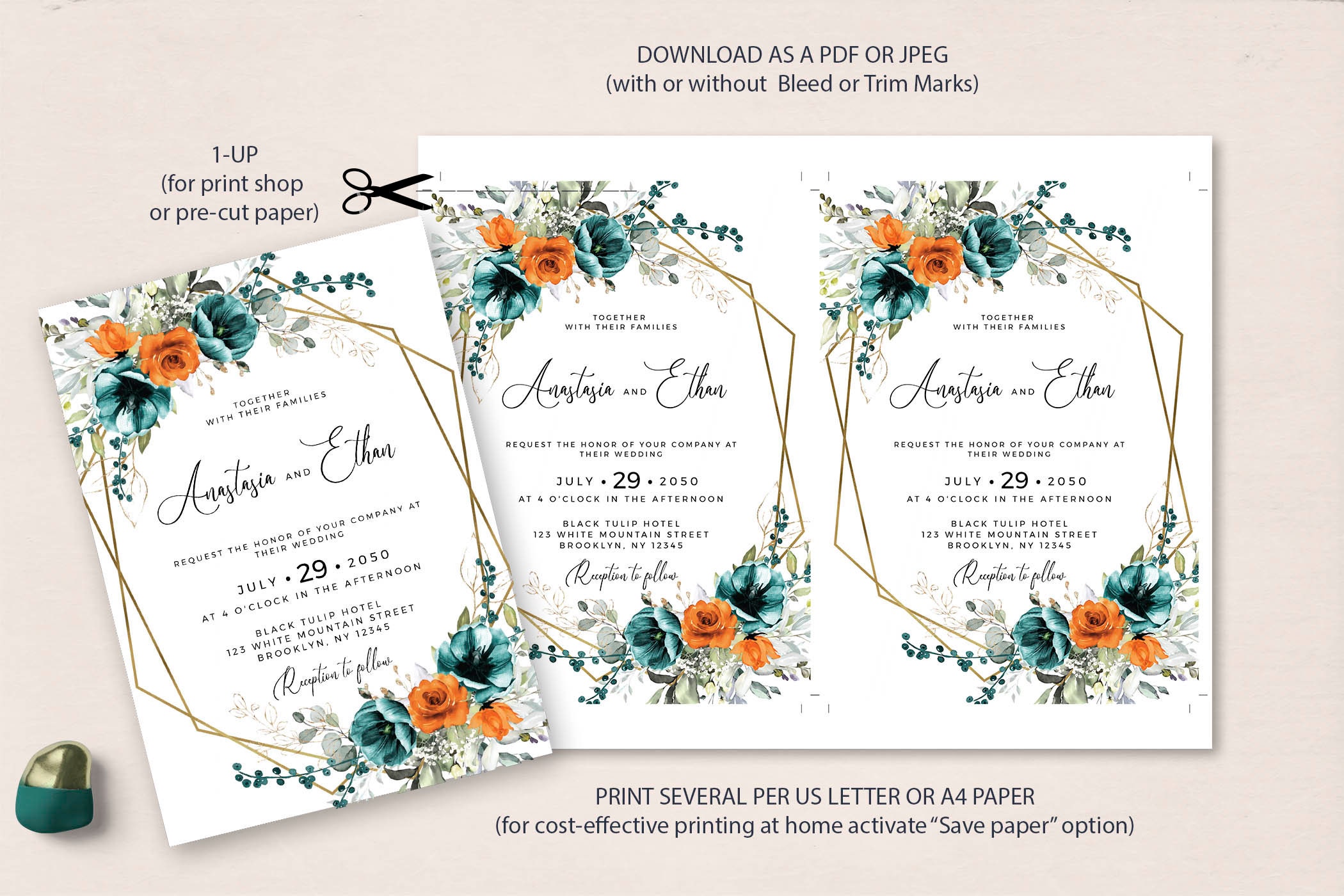 Editable Floral Wedding Invitation Template INSTANT DOWNLOAD - Etsy Canada