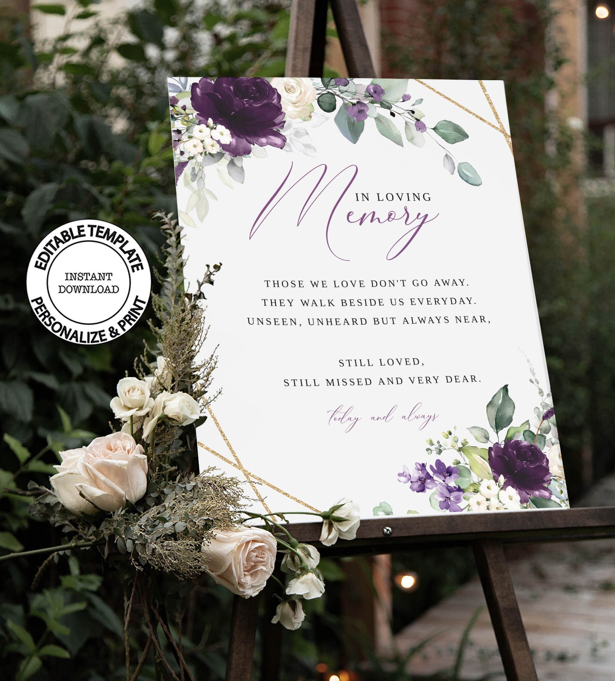 Printable in Loving Memory Sign INSTANT DOWNLOAD 8x10 Purple - Etsy
