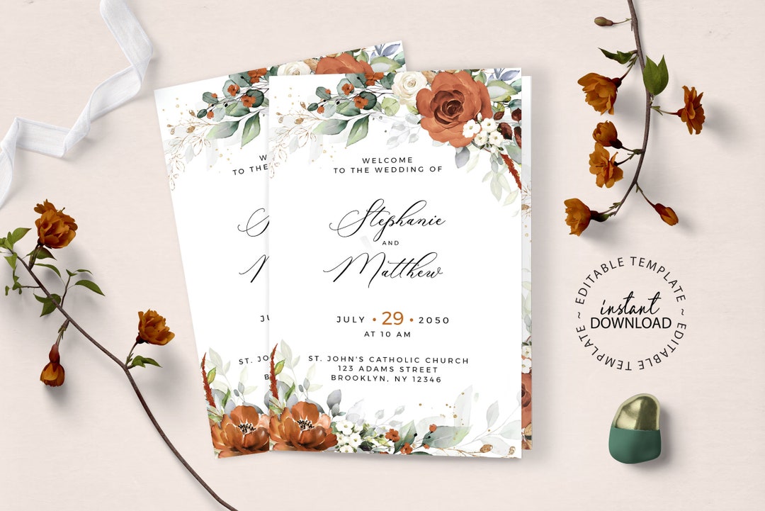 LYRA - Editable Folded Program Template, INSTANT DOWNLOAD, Orange ...