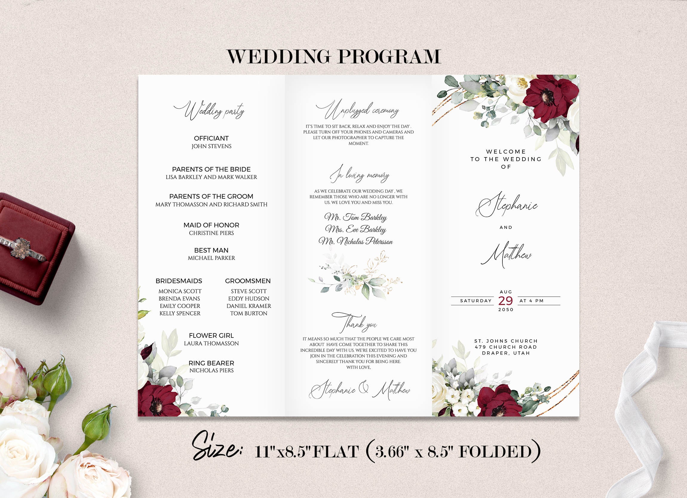 Red and White Editable Wedding Program Template INSTANT - Etsy