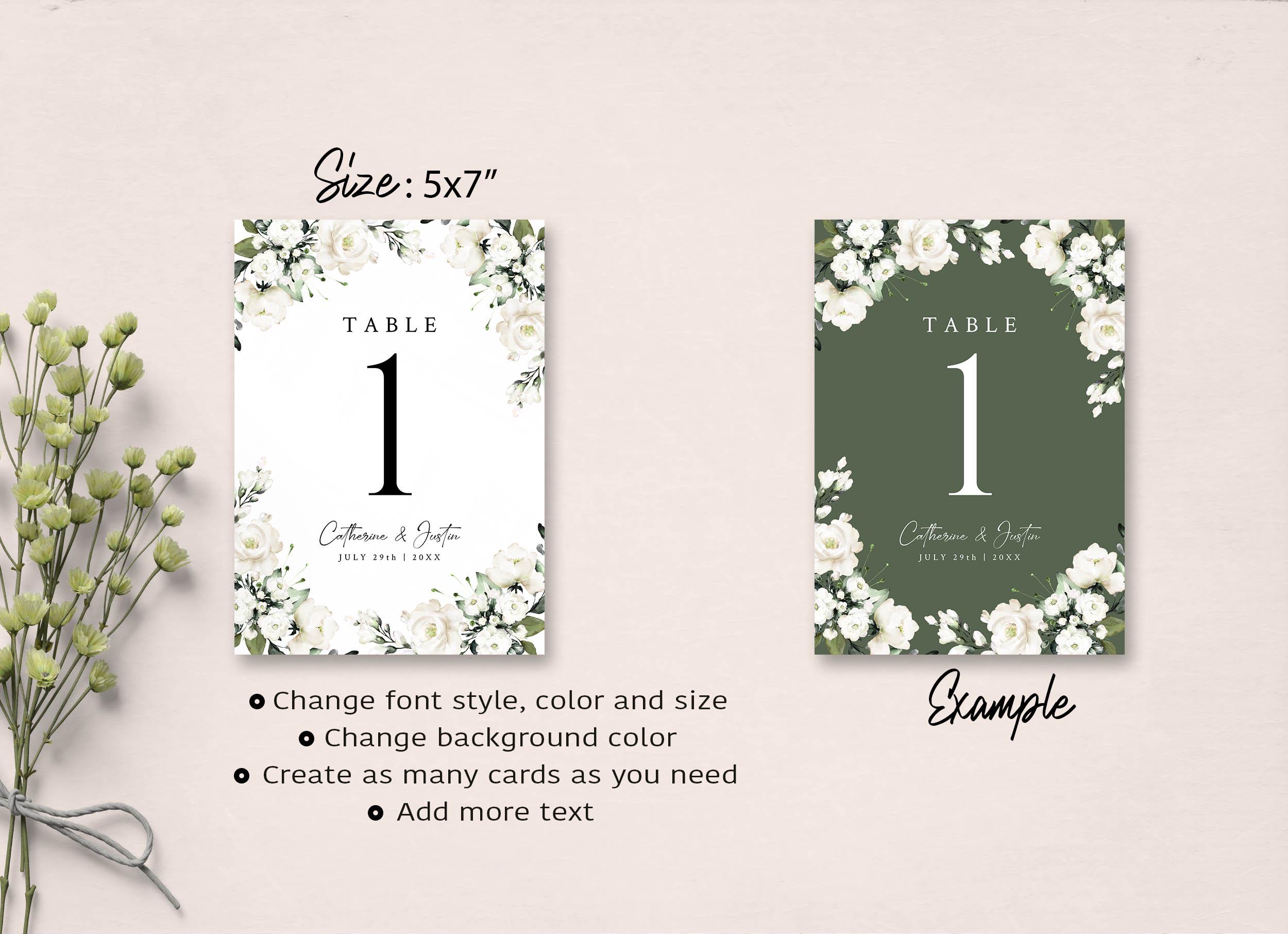 Editable Table Number Template for Wedding or Shower With White Flowers ...