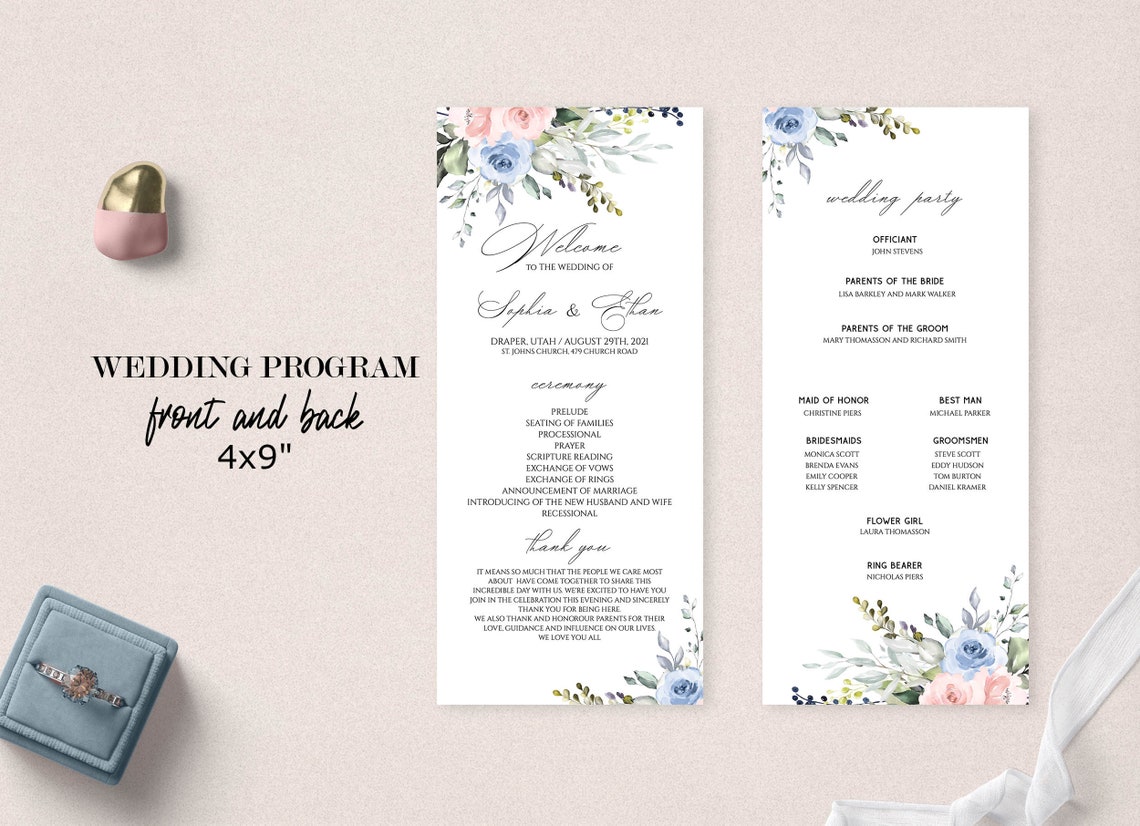 Floral Wedding Program Template Editable INSTANT DOWNLOAD - Etsy