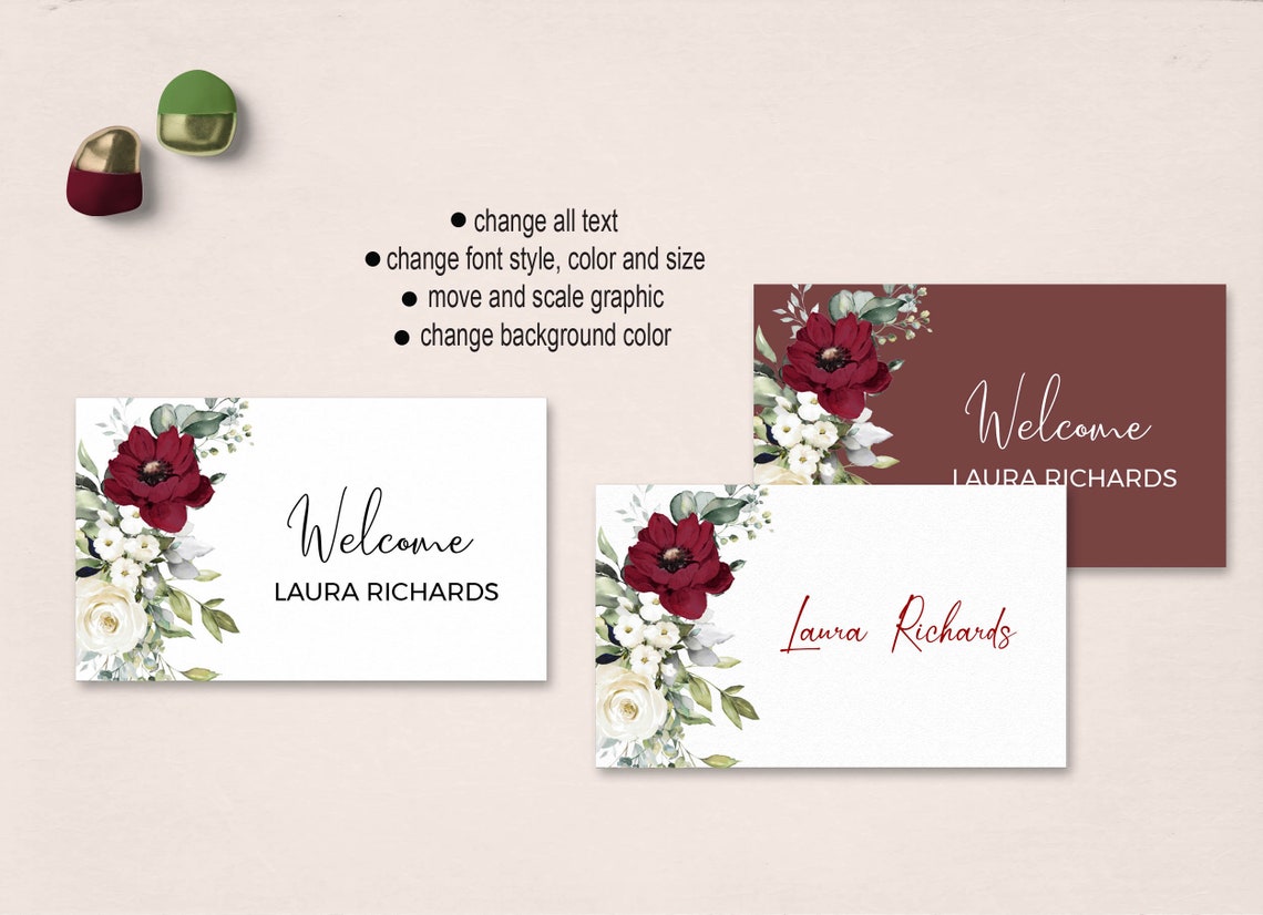 Editable Place Cards Template INSTANT DOWNLOAD White and Red - Etsy
