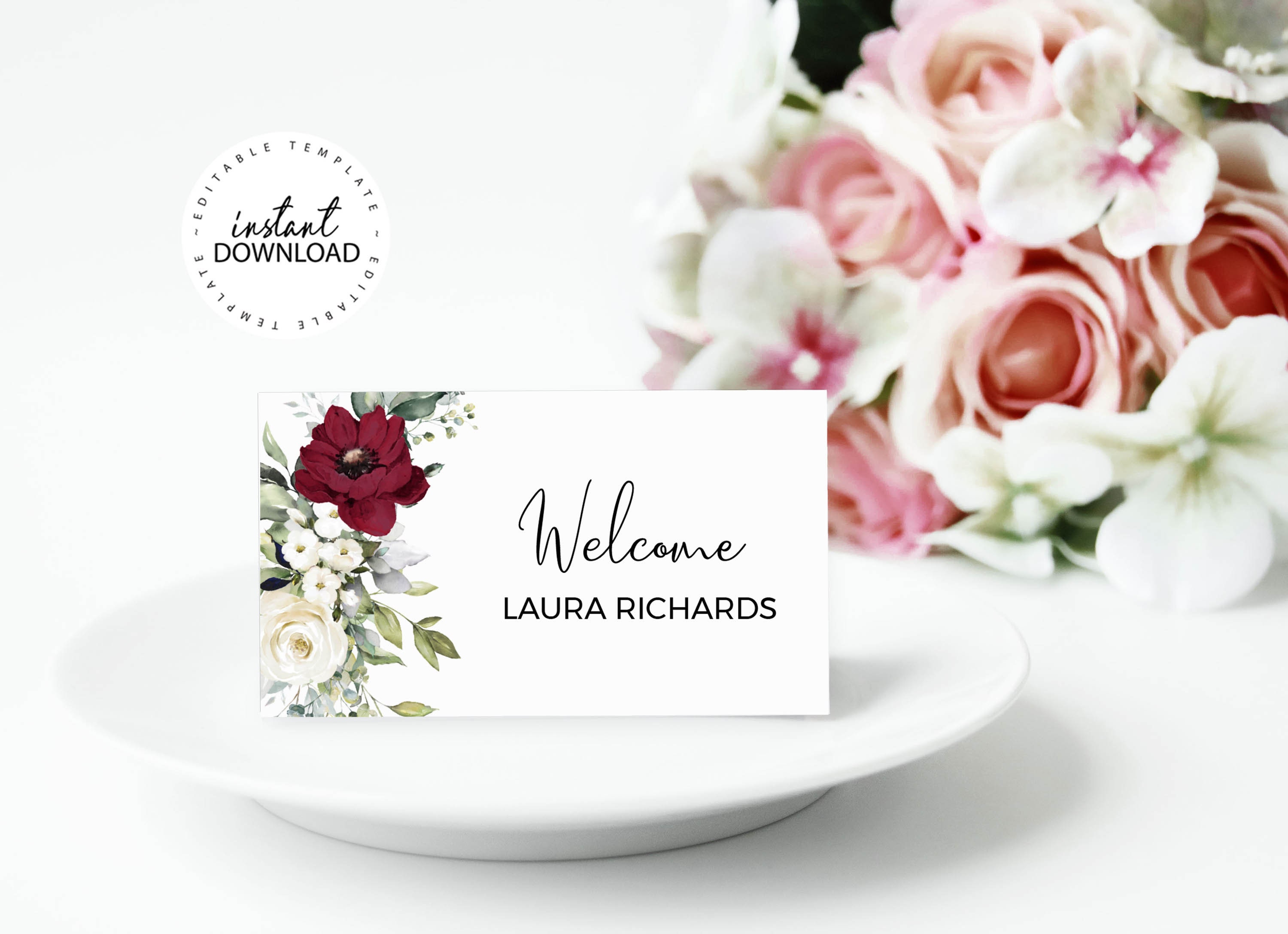 Editable Place Cards Template INSTANT DOWNLOAD White and Red - Etsy