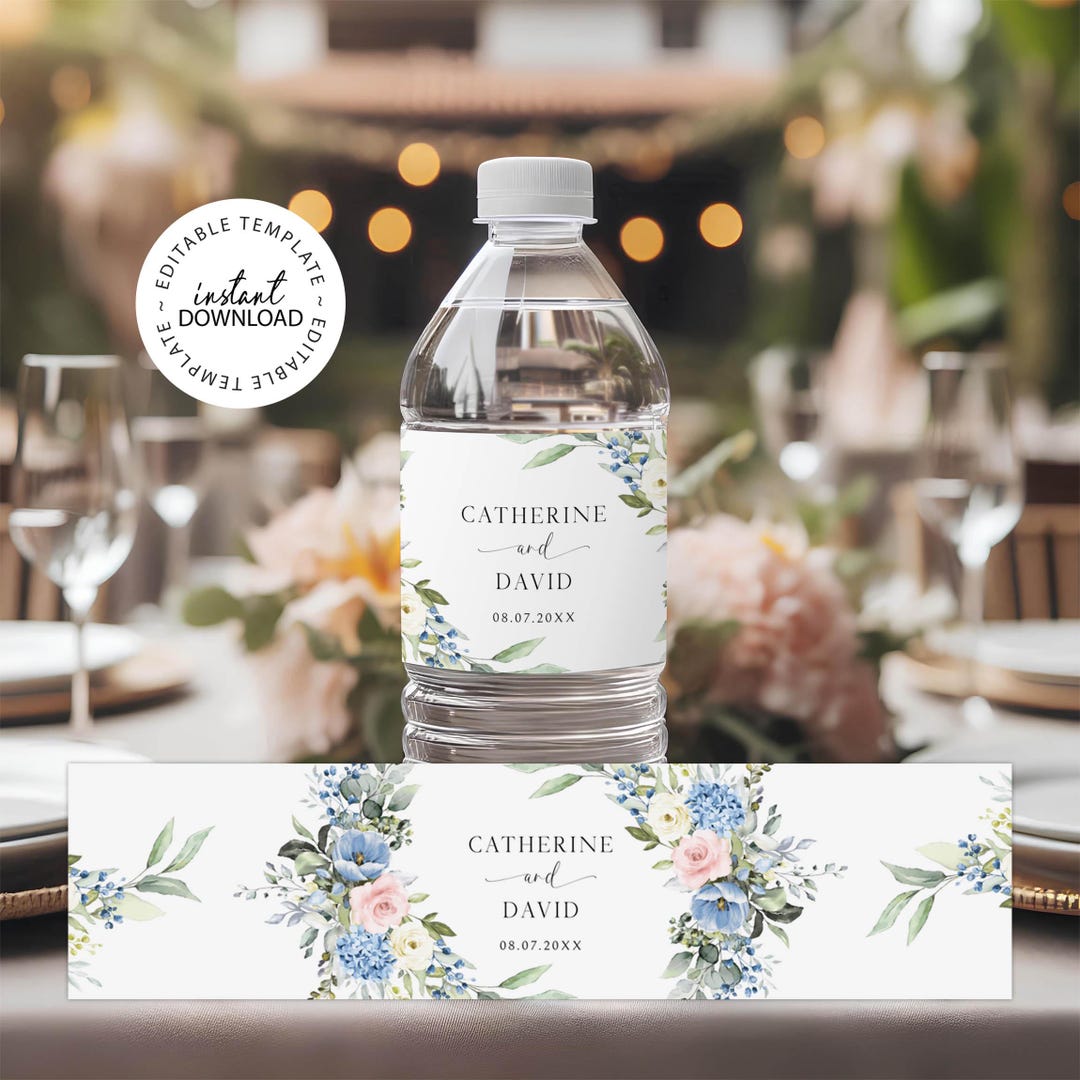 Editable Water Bottle Floral Label Template, INSTANT DOWNLOAD, Wedding ...