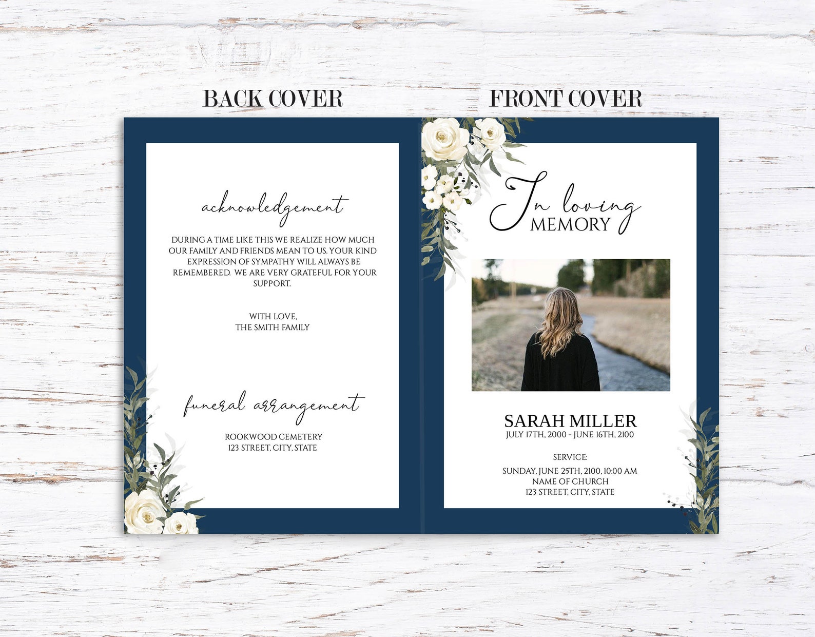 Editable Funeral Program Template, INSTANT DOWNLOAD, White Roses ...