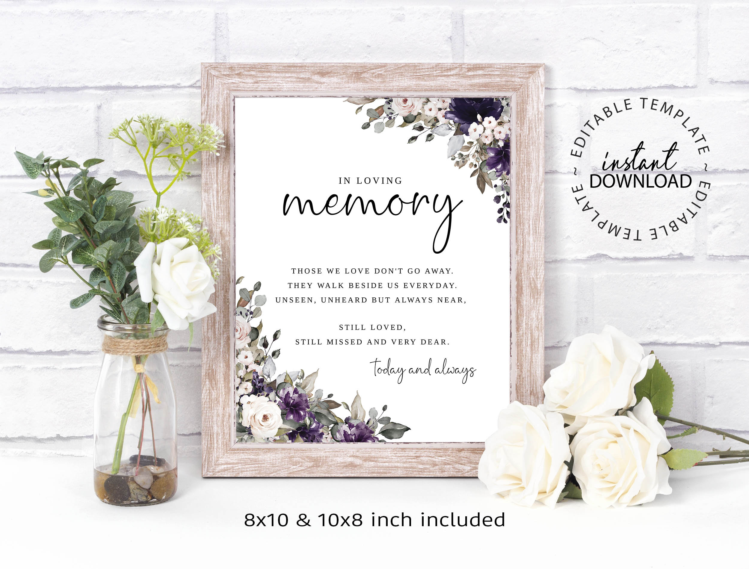 Editable Purple and Pale Rose Memorial Sign Template, in Loving Memory ...
