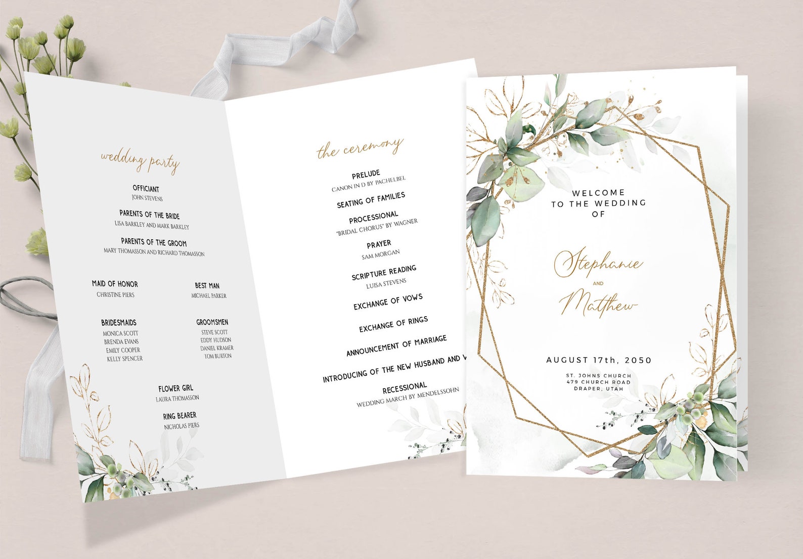 MEIRA Bi-fold Wedding Program Template Greenery and Faux - Etsy