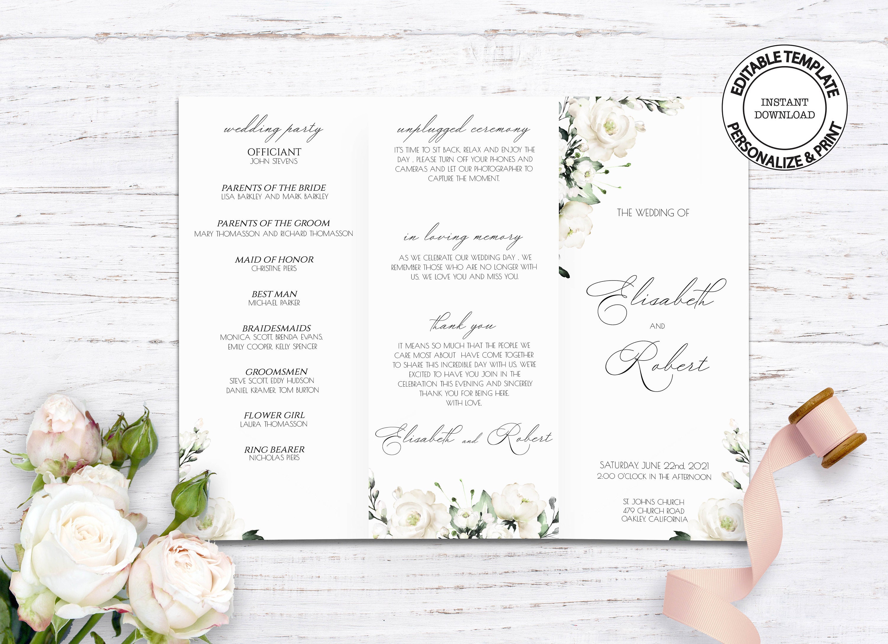 Trifold Wedding Program 100% Editable Template INSTANT | Etsy