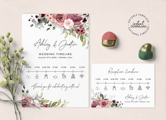 Editable Floral Wedding Timeline Template INSTANT DOWNLOAD | Etsy