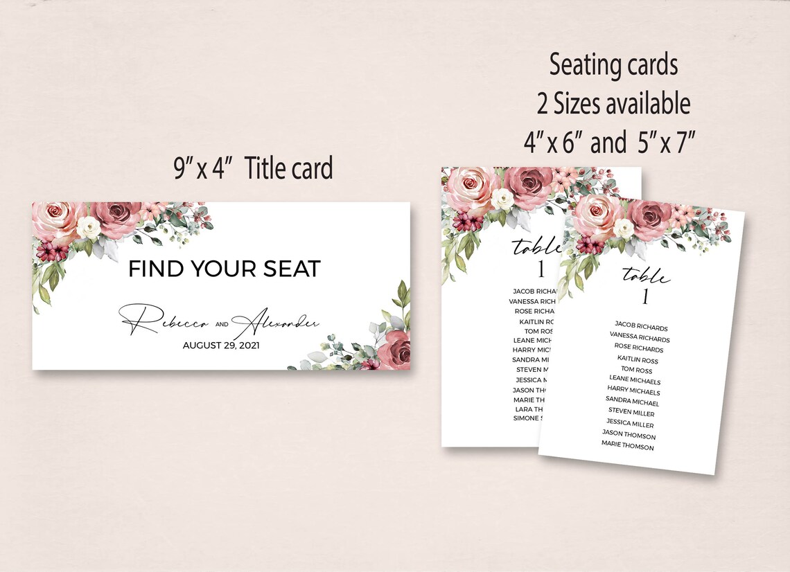 Editable Seating Chart Template, INSTANT DOWNLOAD, 4x6 and 5x7 Seating ...