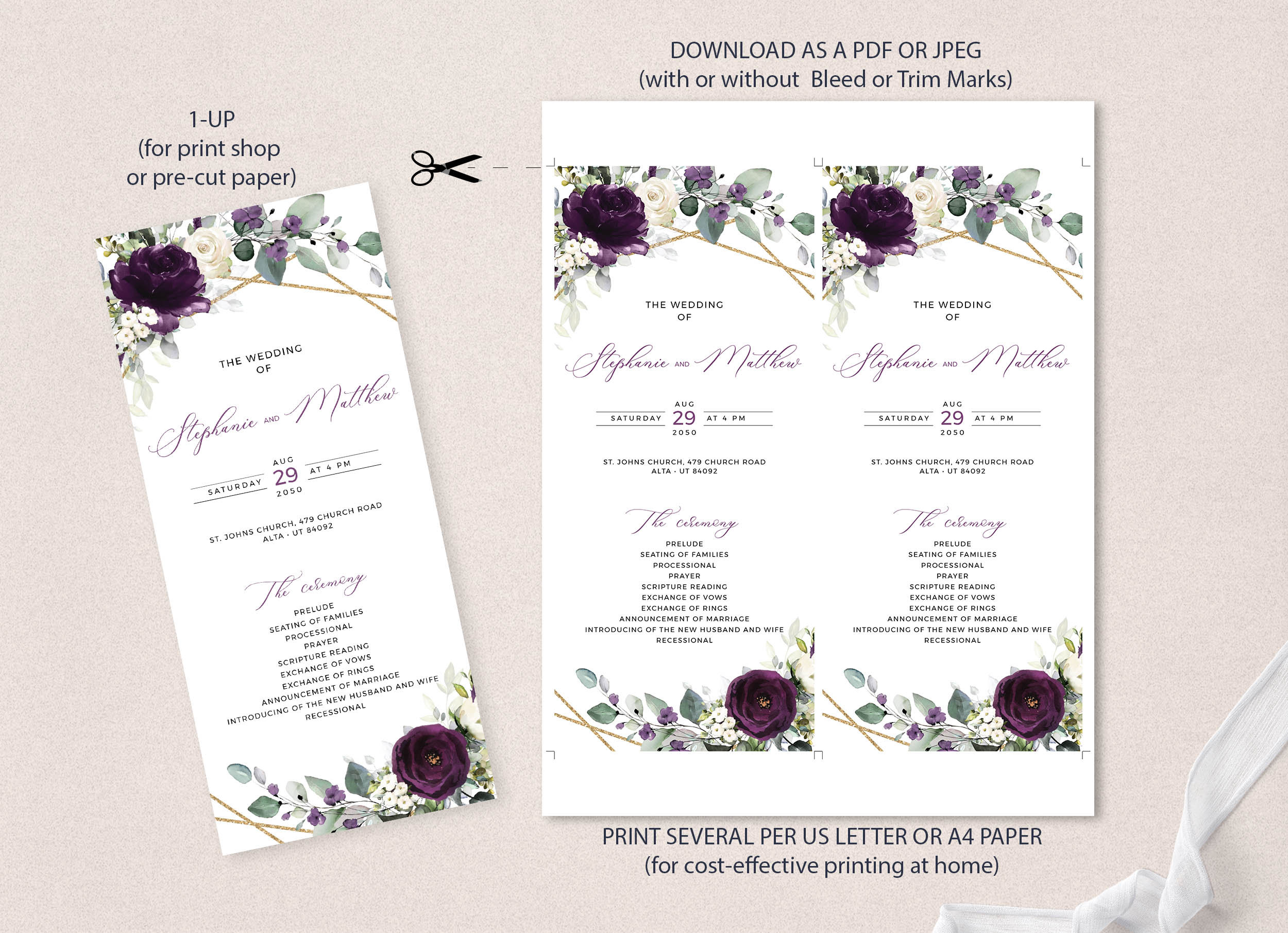 Editable Floral Wedding Program Template INSTANT DOWNLOAD | Etsy