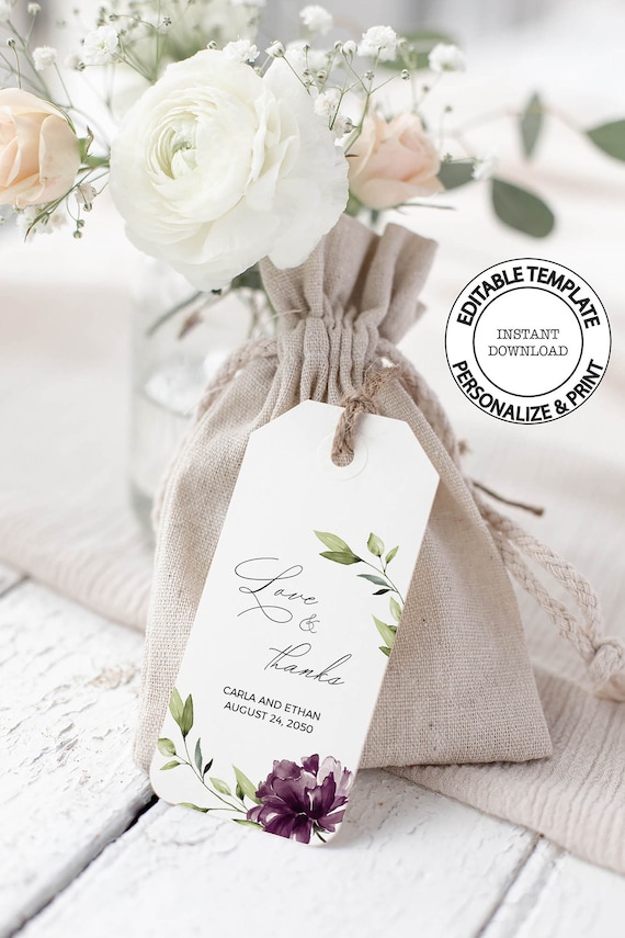 Editable Thank You Tag Template Printable Purple Floral | Etsy