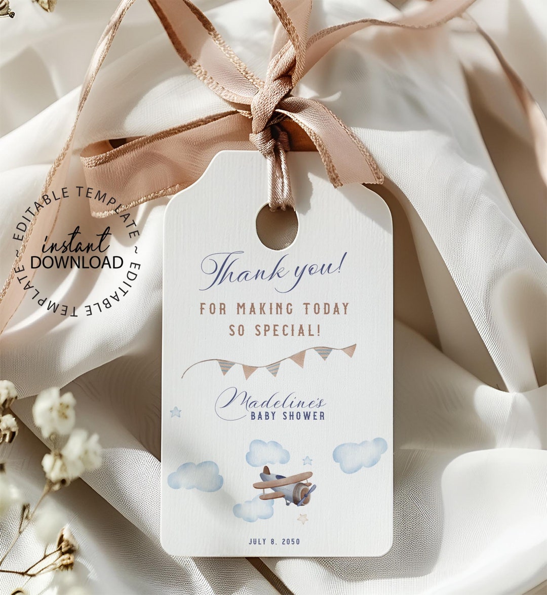 Editable Baby Shower Favors Tags Template, INSTANT DOWNLOAD, Blue ...
