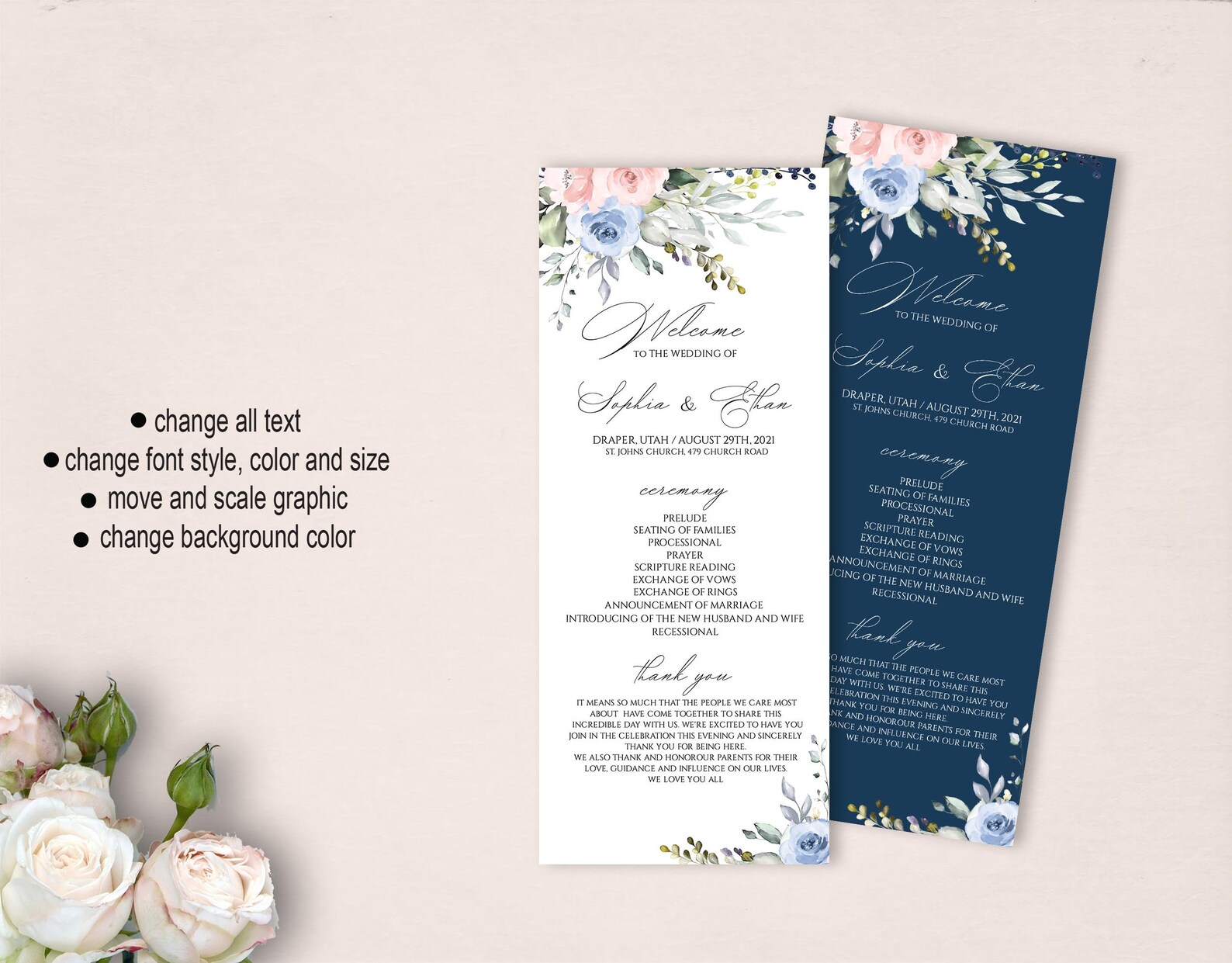 Floral Wedding Program template Editable INSTANT DOWNLOAD | Etsy