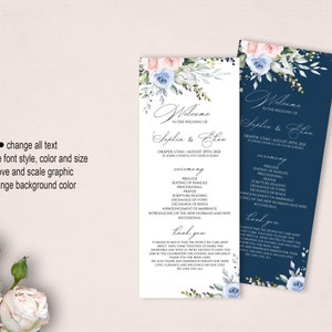 Floral Wedding Program Template, Editable, INSTANT DOWNLOAD, Blush and ...