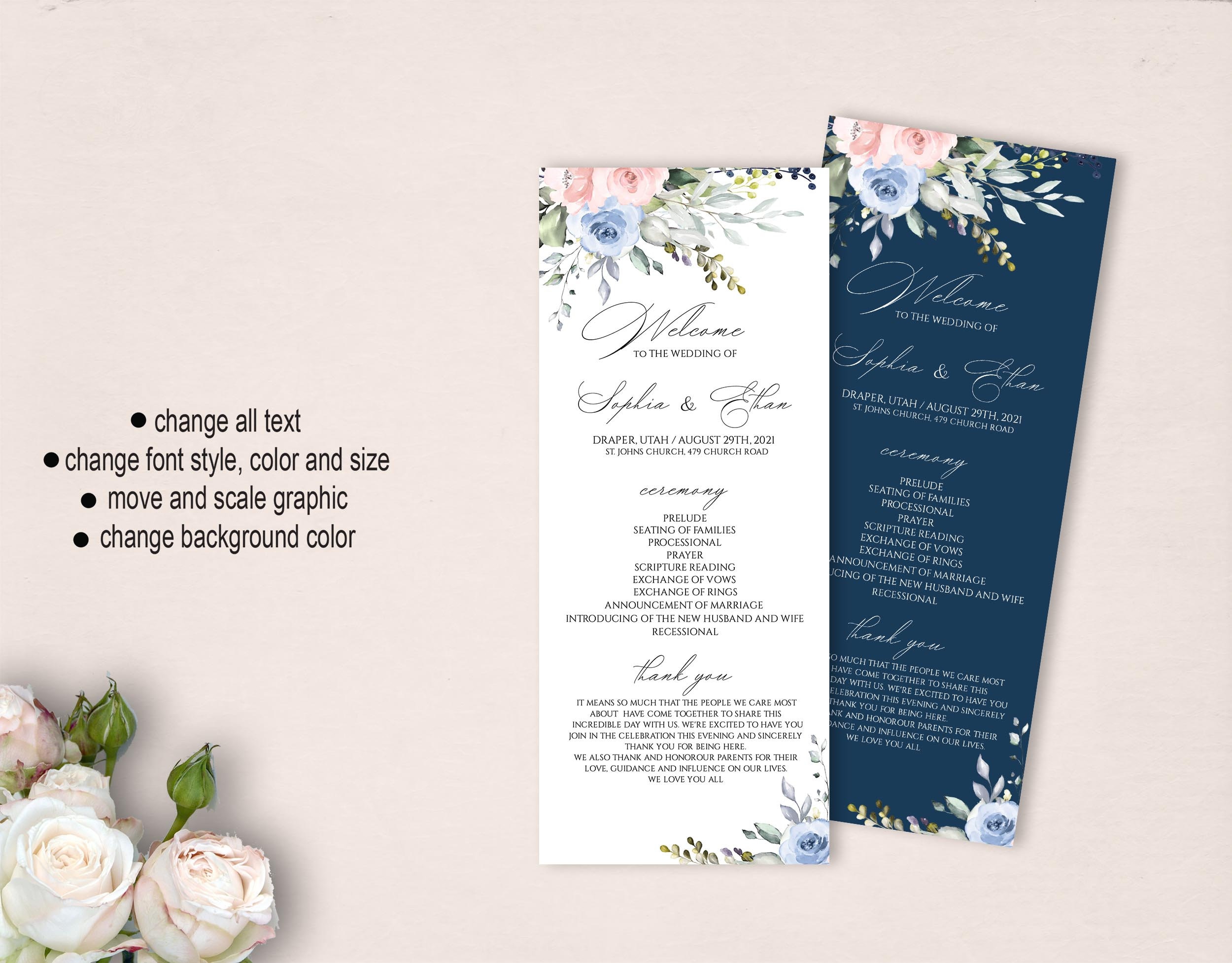 Floral Wedding Program Template Editable INSTANT DOWNLOAD - Etsy