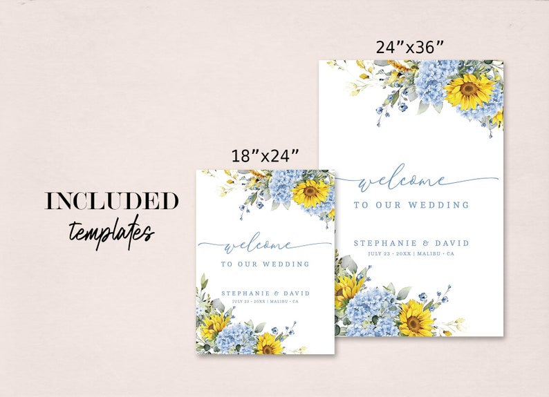 Sunflower Wedding Welcome Sign Template, Editable Rustic Welcome Poster ...