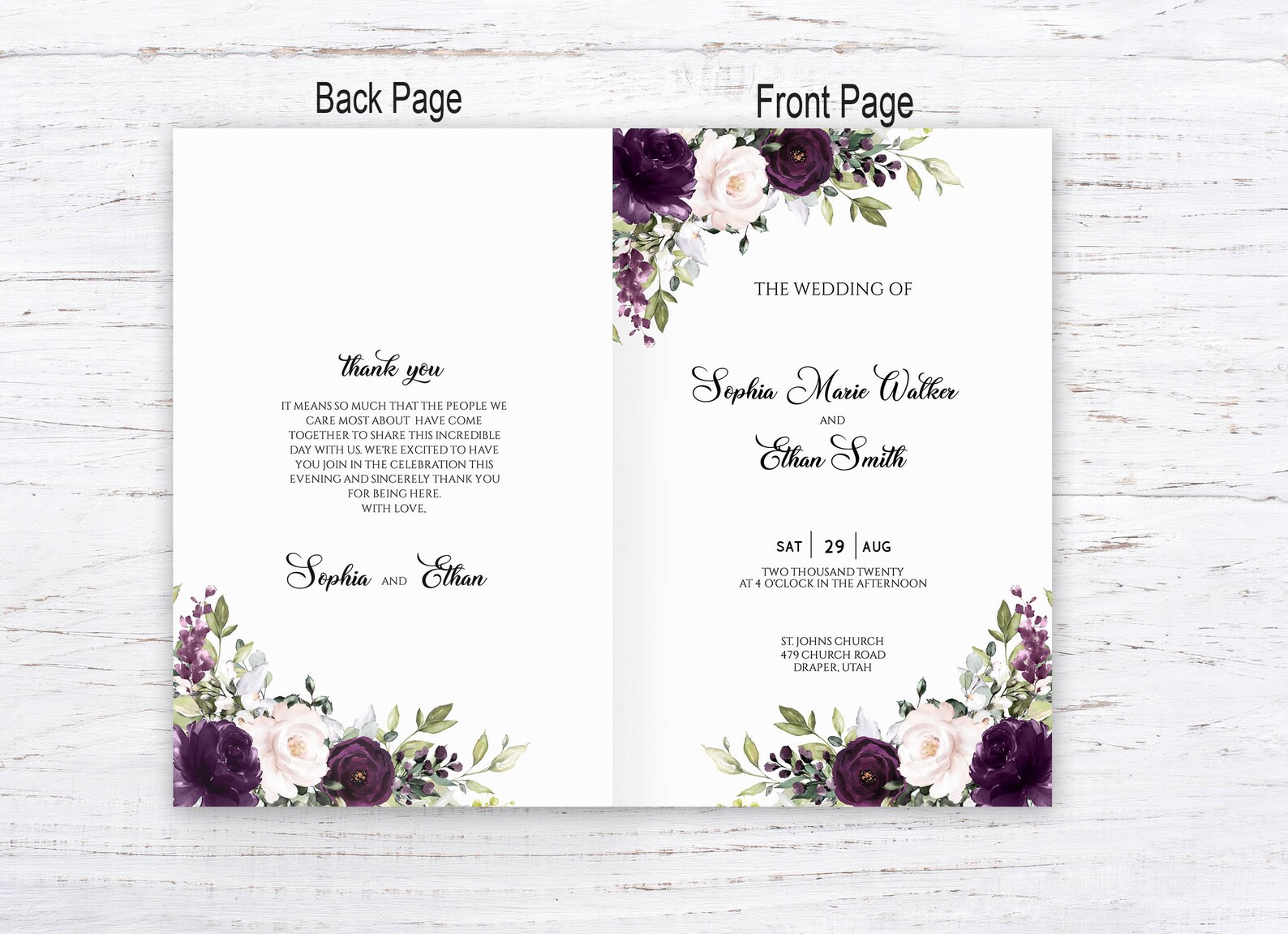 Folded Wedding Program Template Editable INSTANT DOWNLOAD | Etsy