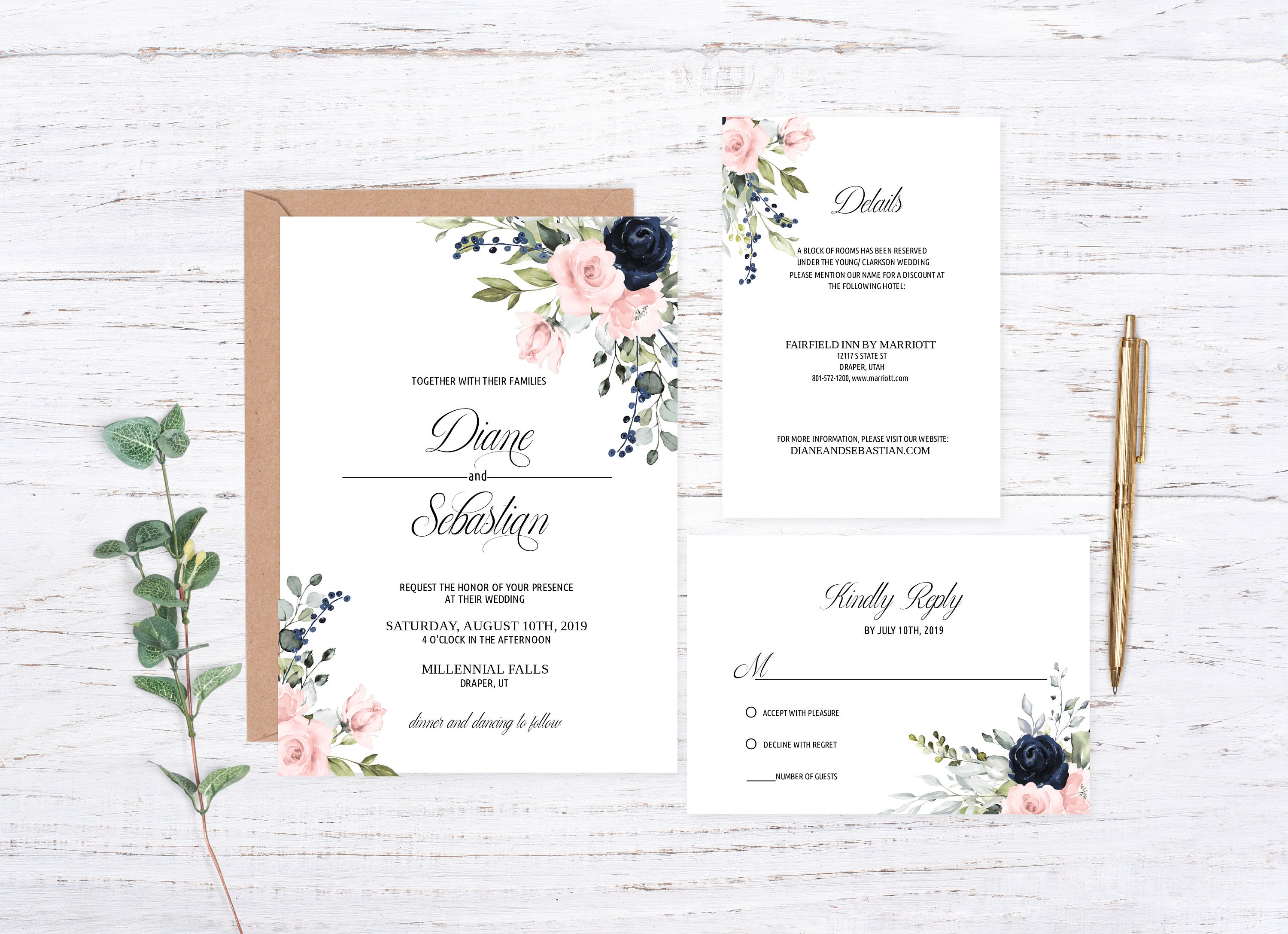 Floral Wedding Invitation Template Editable Wedding Invite - Etsy