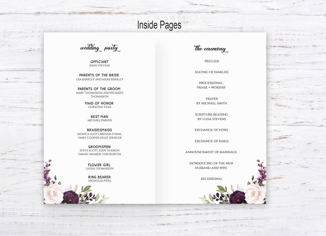Folded Wedding program template Editable INSTANT DOWNLOAD | Etsy