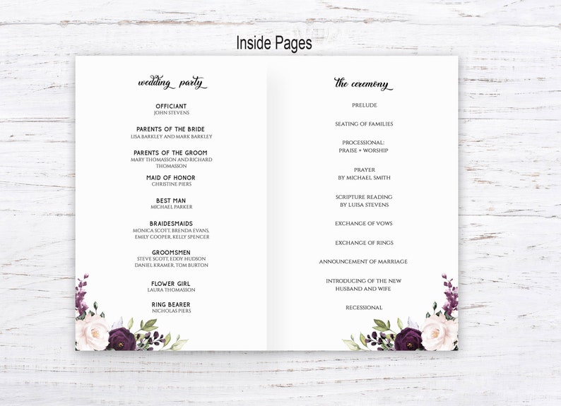 Folded Wedding Program Template Editable INSTANT DOWNLOAD | Etsy