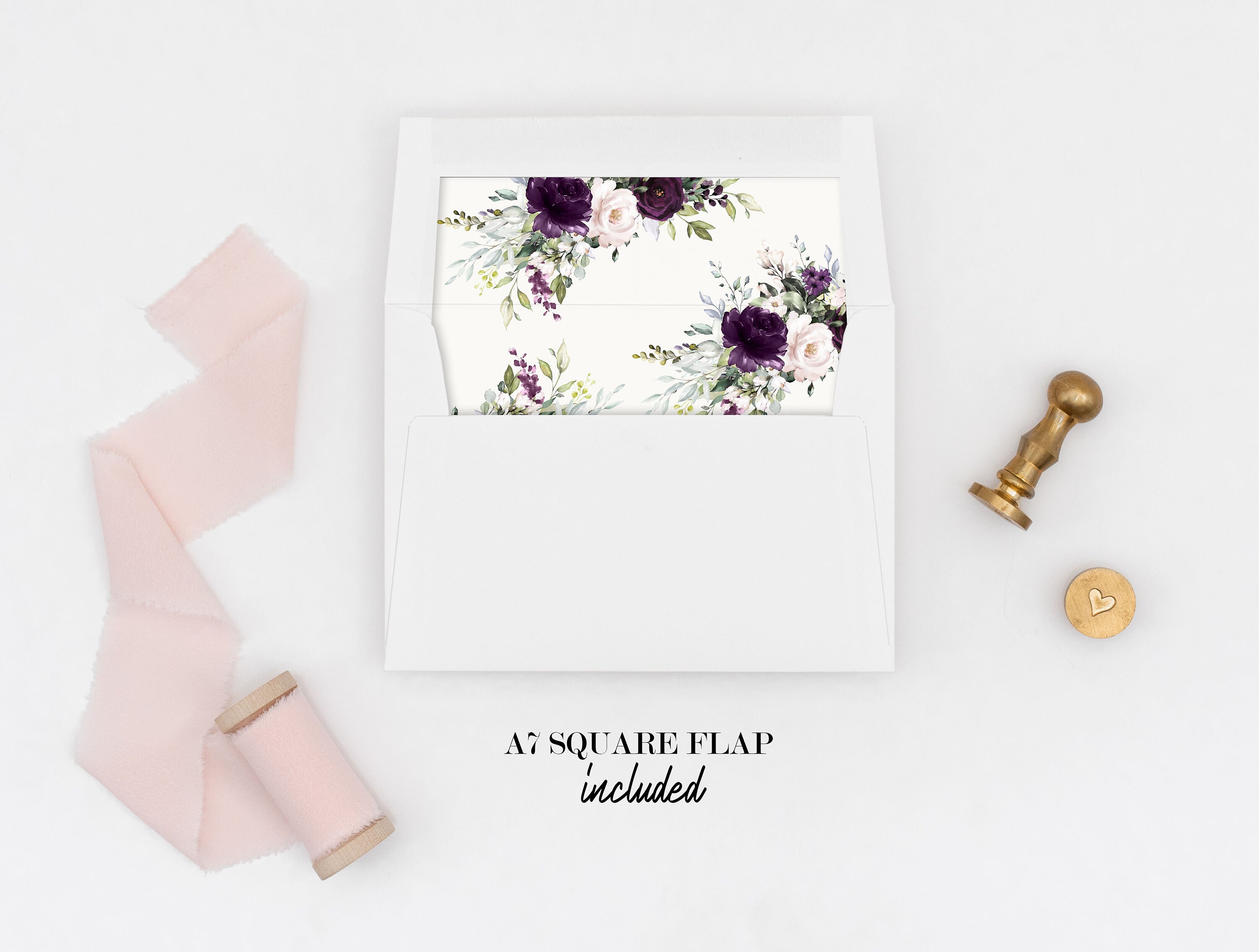 ELLIE - Purple Floral Wedding Envelope Liners, Editable Template ...