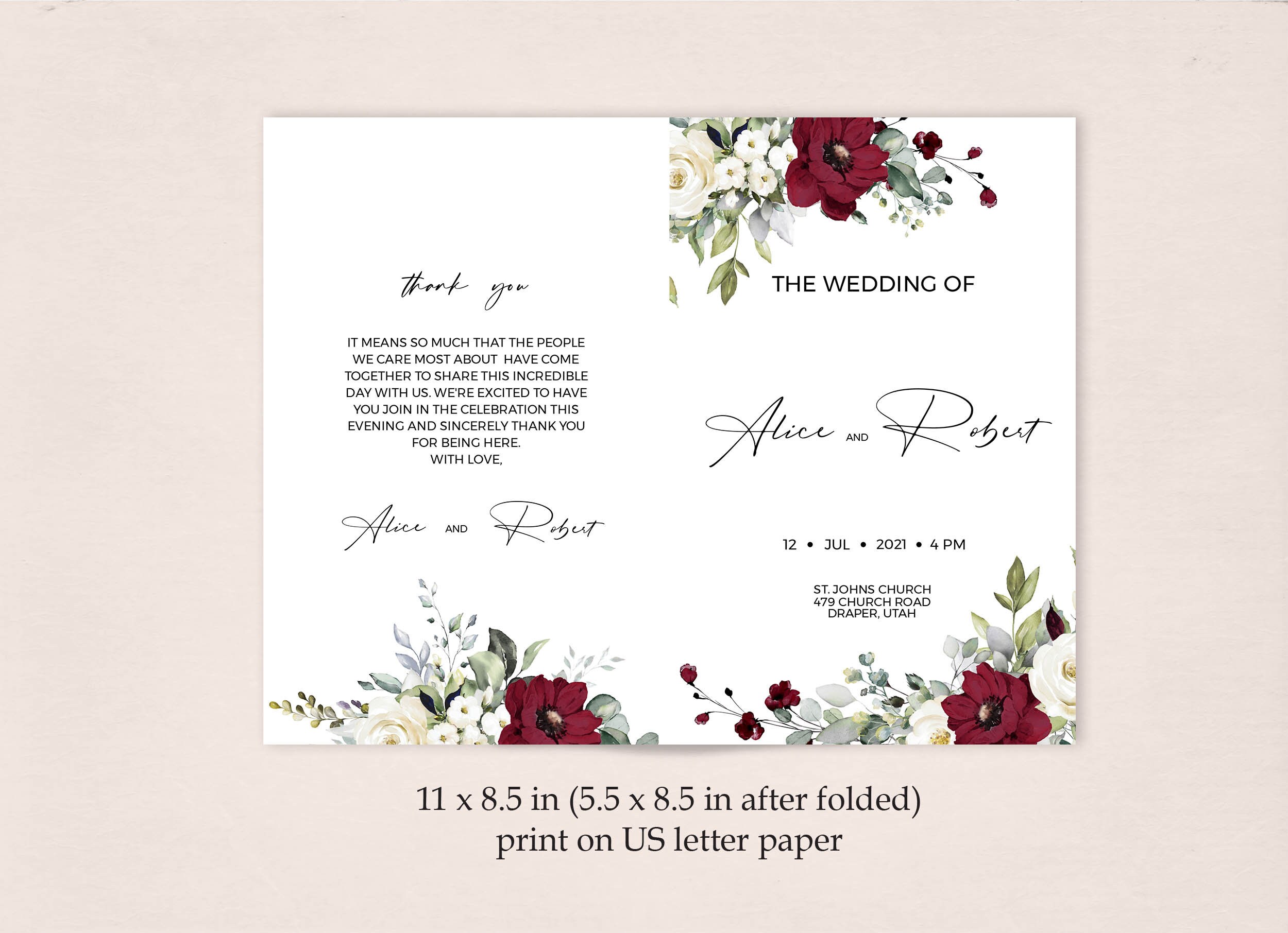 Folded Wedding Program Template Editable INSTANT DOWNLOAD - Etsy