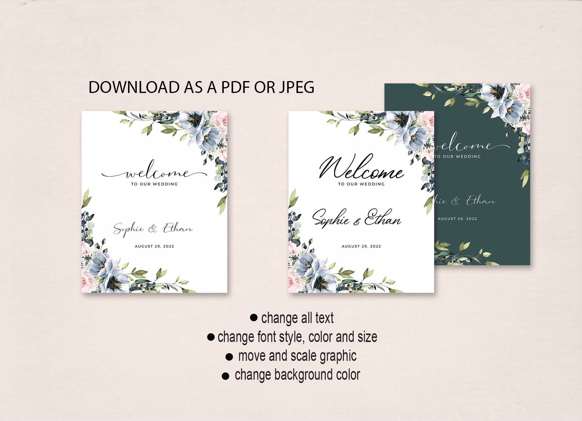 SERENE - Editable Wedding Welcome Sign Template, INSTANT DOWNLOAD ...