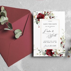Editable Save the Date Template, Red and White Floral Save the Date ...