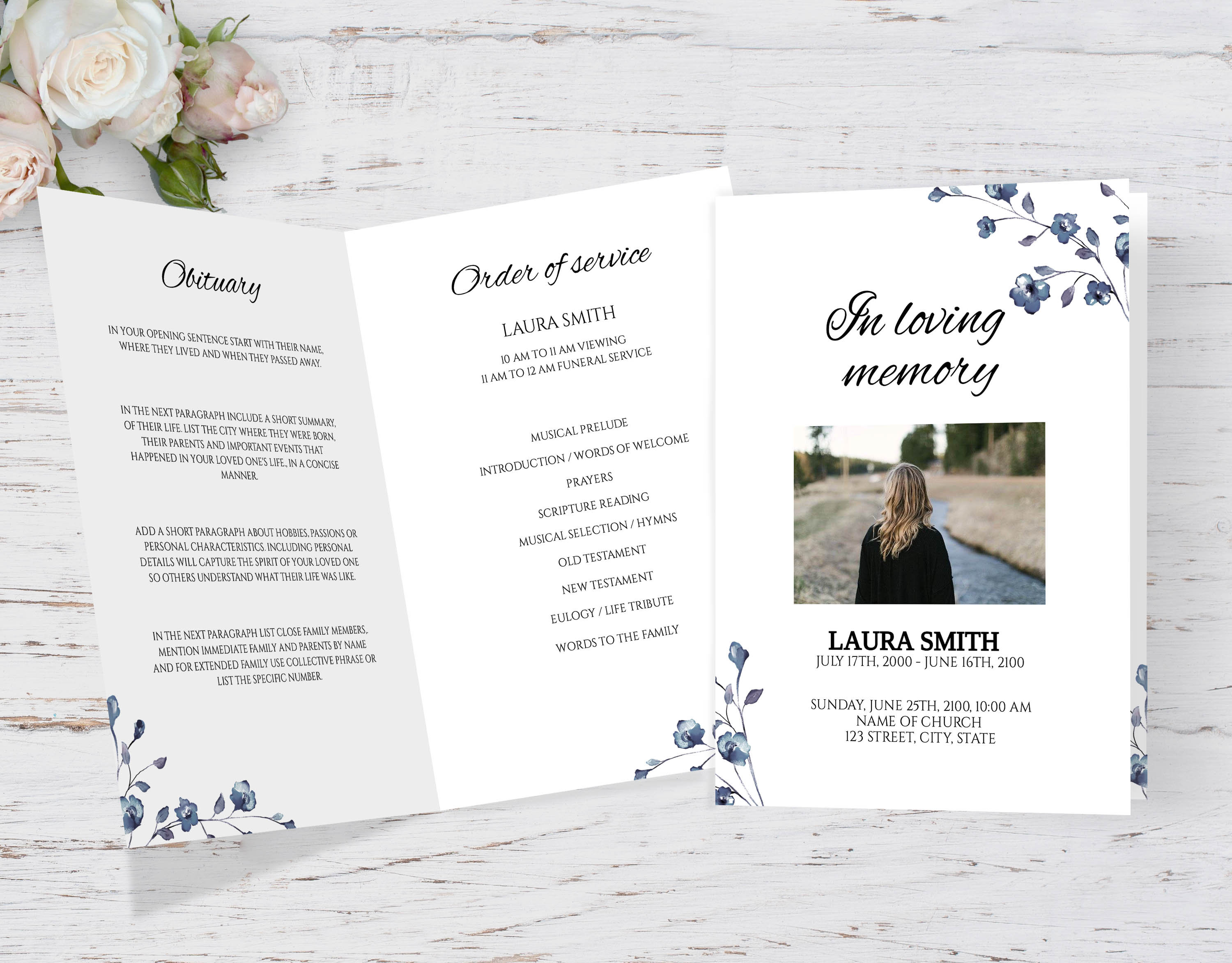 Printable Funeral Program Template, INSTANT DOWNLOAD, Editable, Floral ...