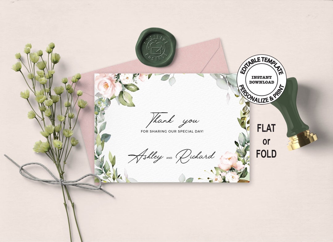 EDEN - Editable Thank You Card Template, INSTANT DOWNLOAD, Wedding ...
