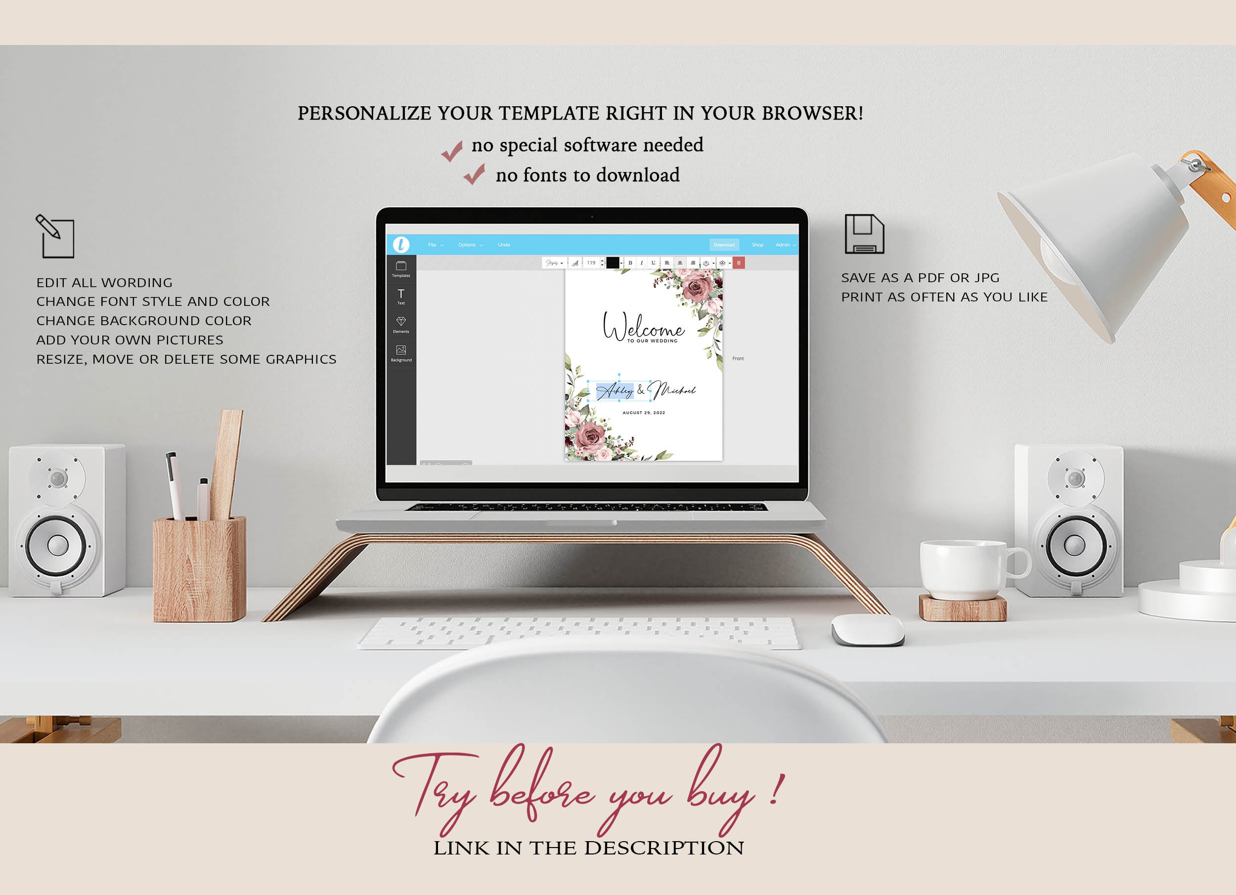 THEA Editable Floral Wedding Welcome Sign Template Blush - Etsy