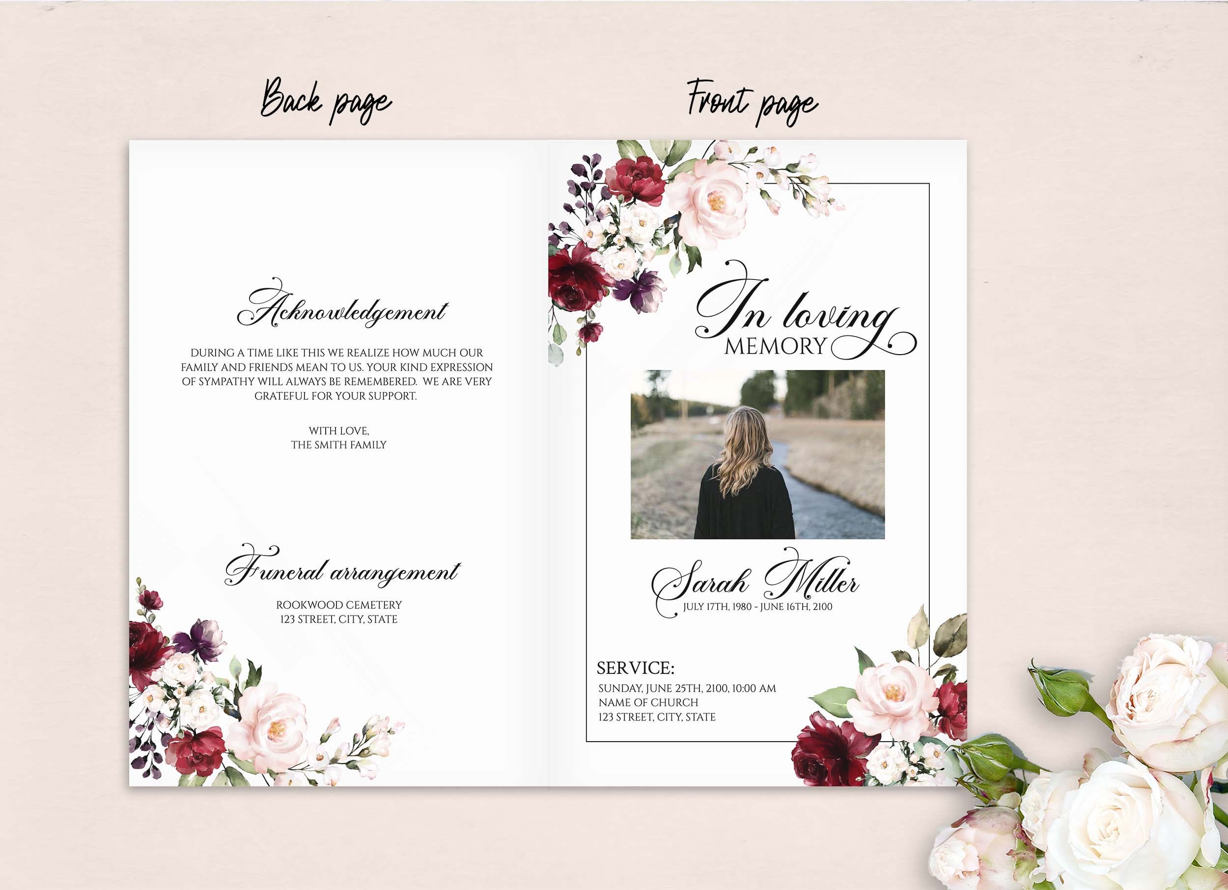 Funeral Program Template, INSTANT DOWNLOAD, Editable Floral Obituary ...