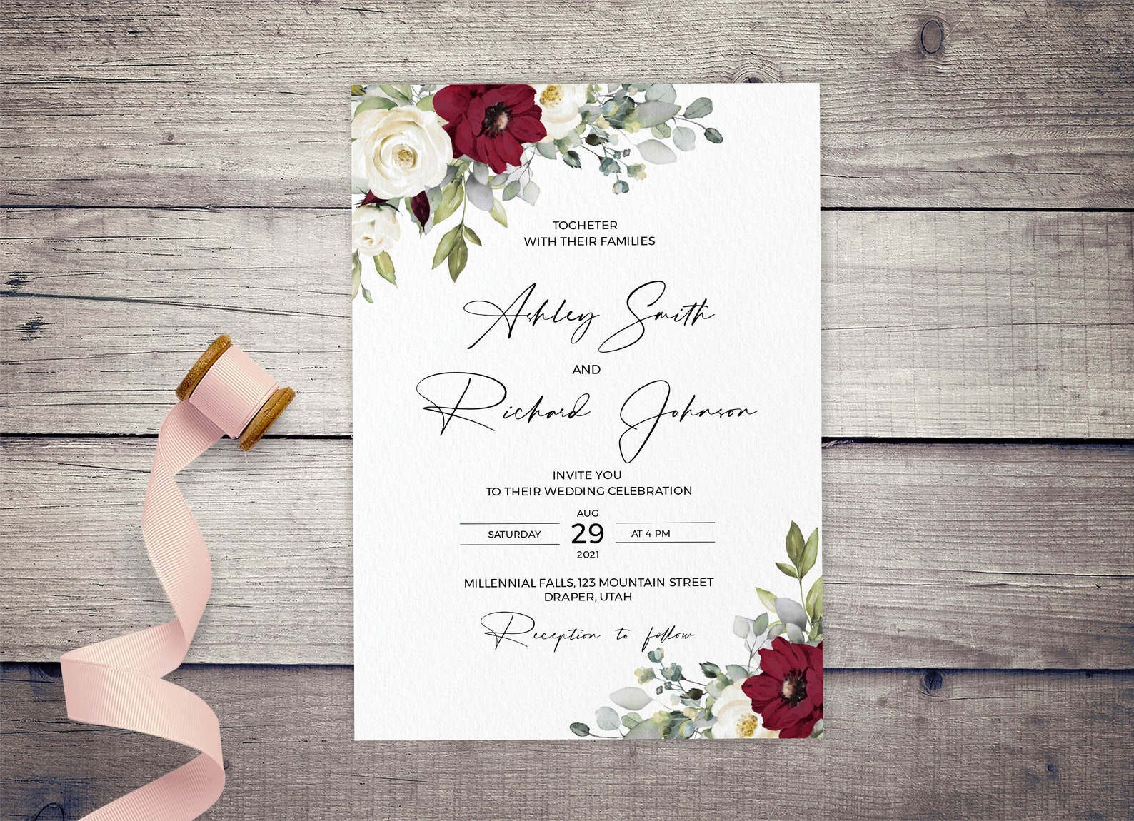 Red and White Floral Wedding Invitation Suite Editable - Etsy