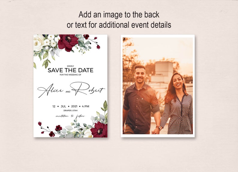 Red Floral Save the Date, Editable Template, INSTANT DOWNLOAD, Red and ...