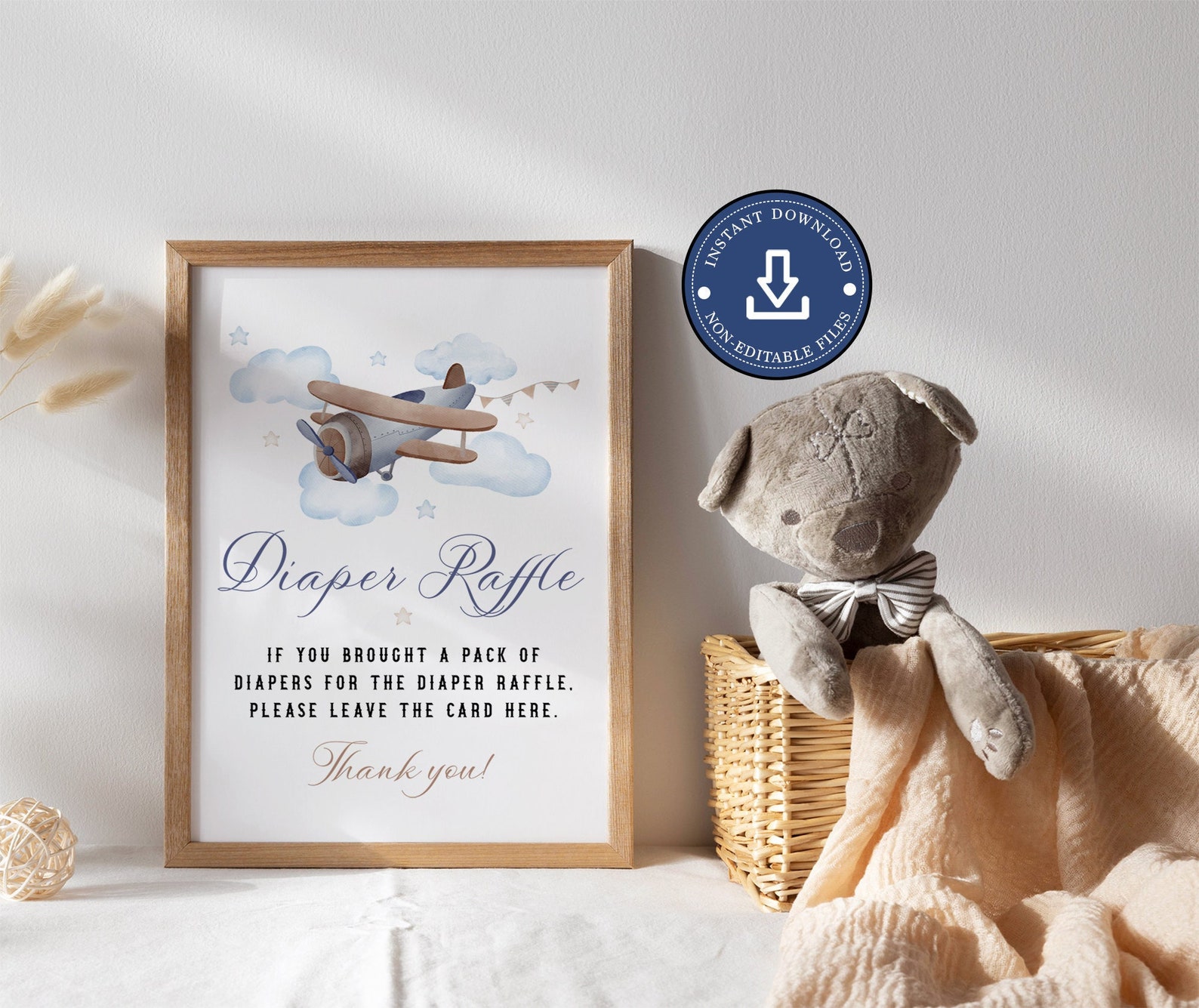 Printable Diaper Raffle Sign for Boy Baby Shower, Airplane Baby ...