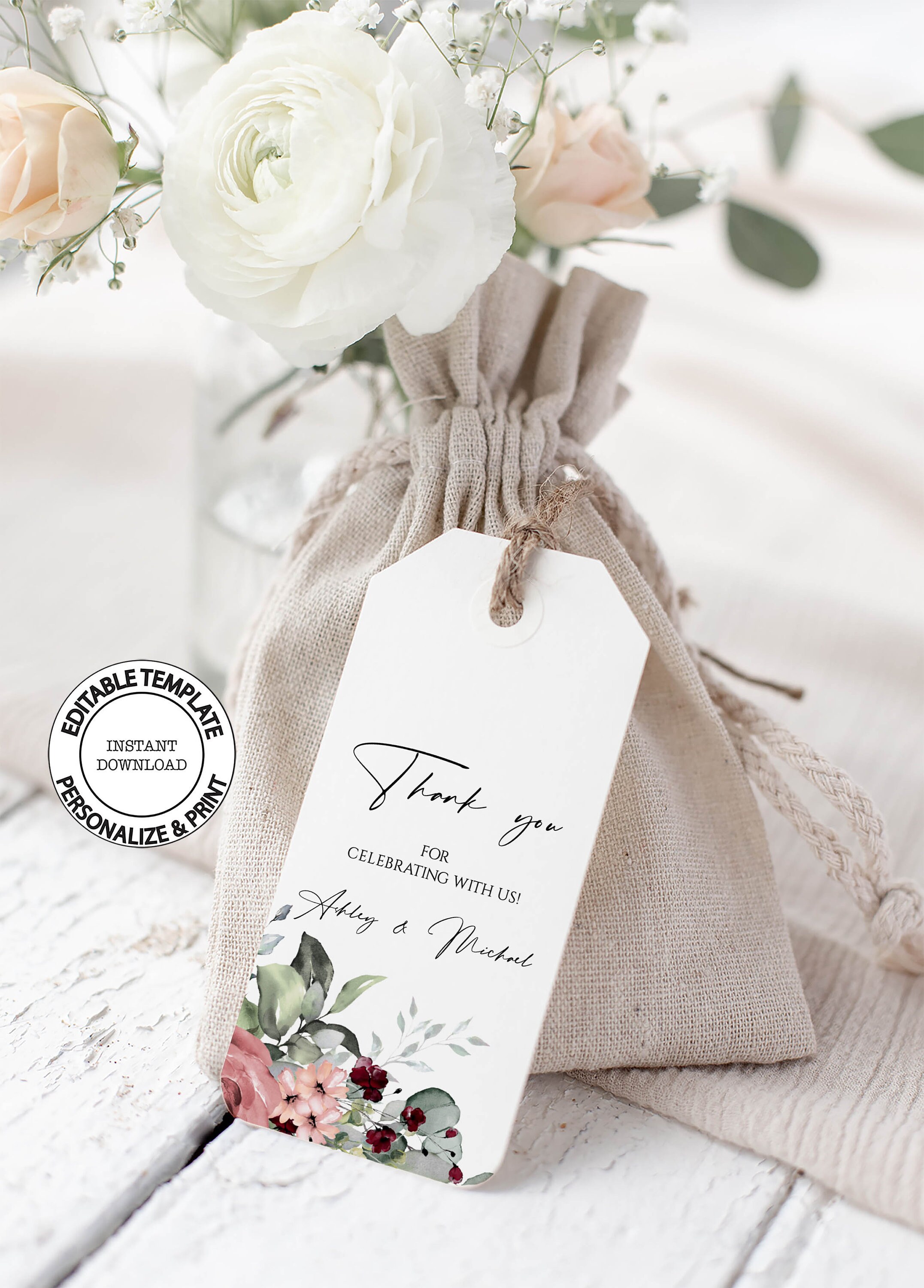 THEA Editable Thank You Tag Template Printable Blush Floral | Etsy