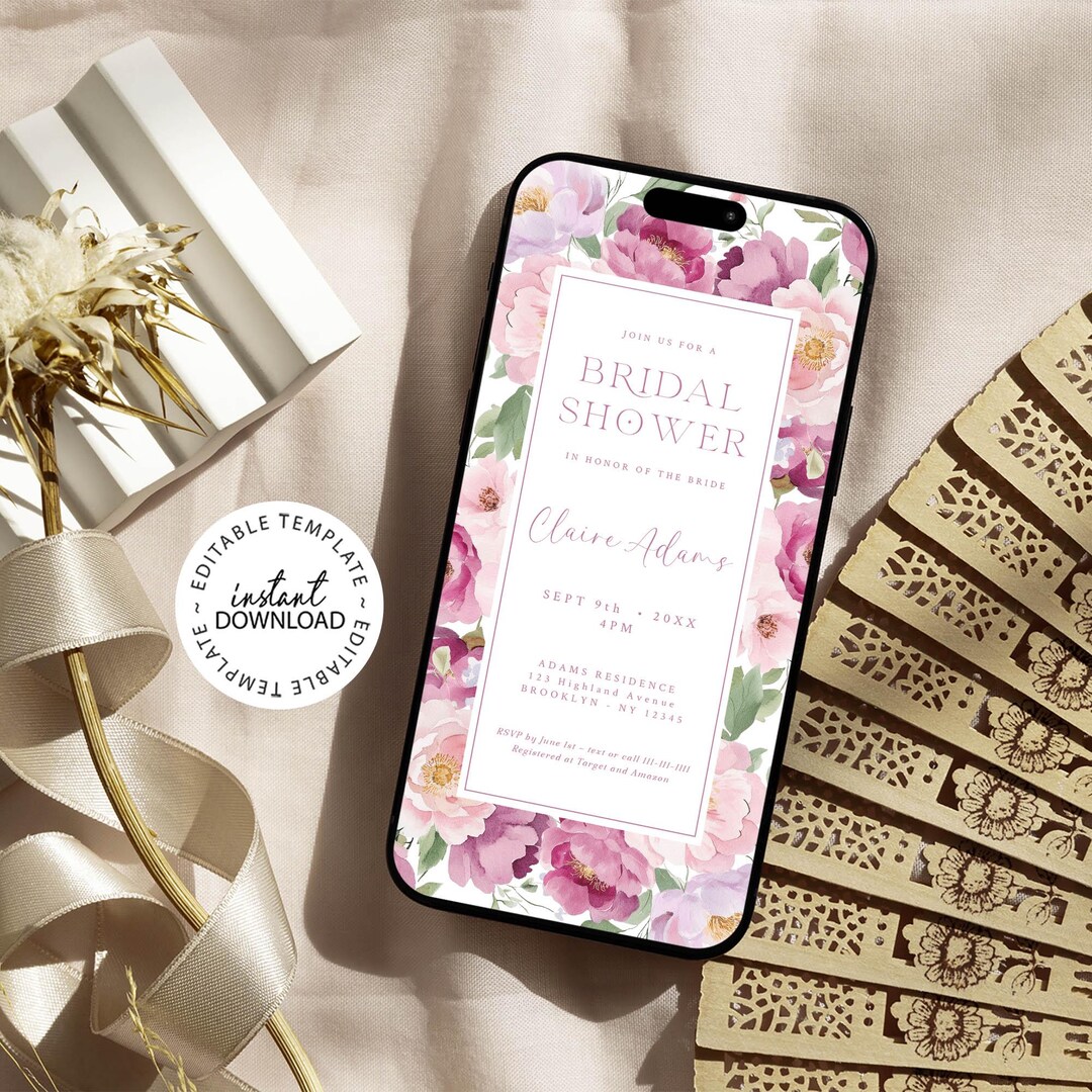 Editable Pink Floral Bridal Shower Invitation, Digital Bridal Shower ...