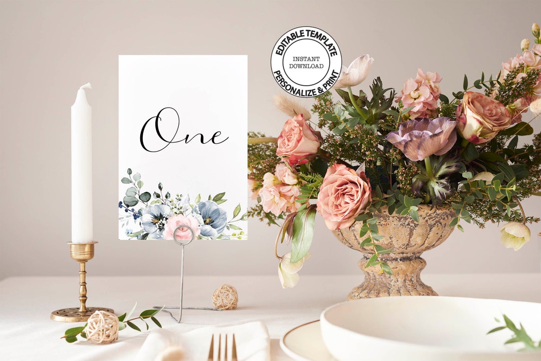 SERENE - Editable Floral Wedding Table Number Template, Blush Pink and ...